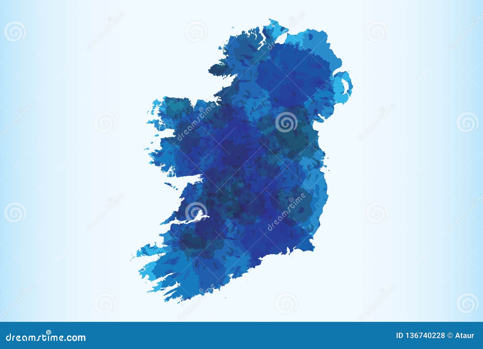 Ireland Watercolor Map Vector Illustration of Blue Color on Light ...