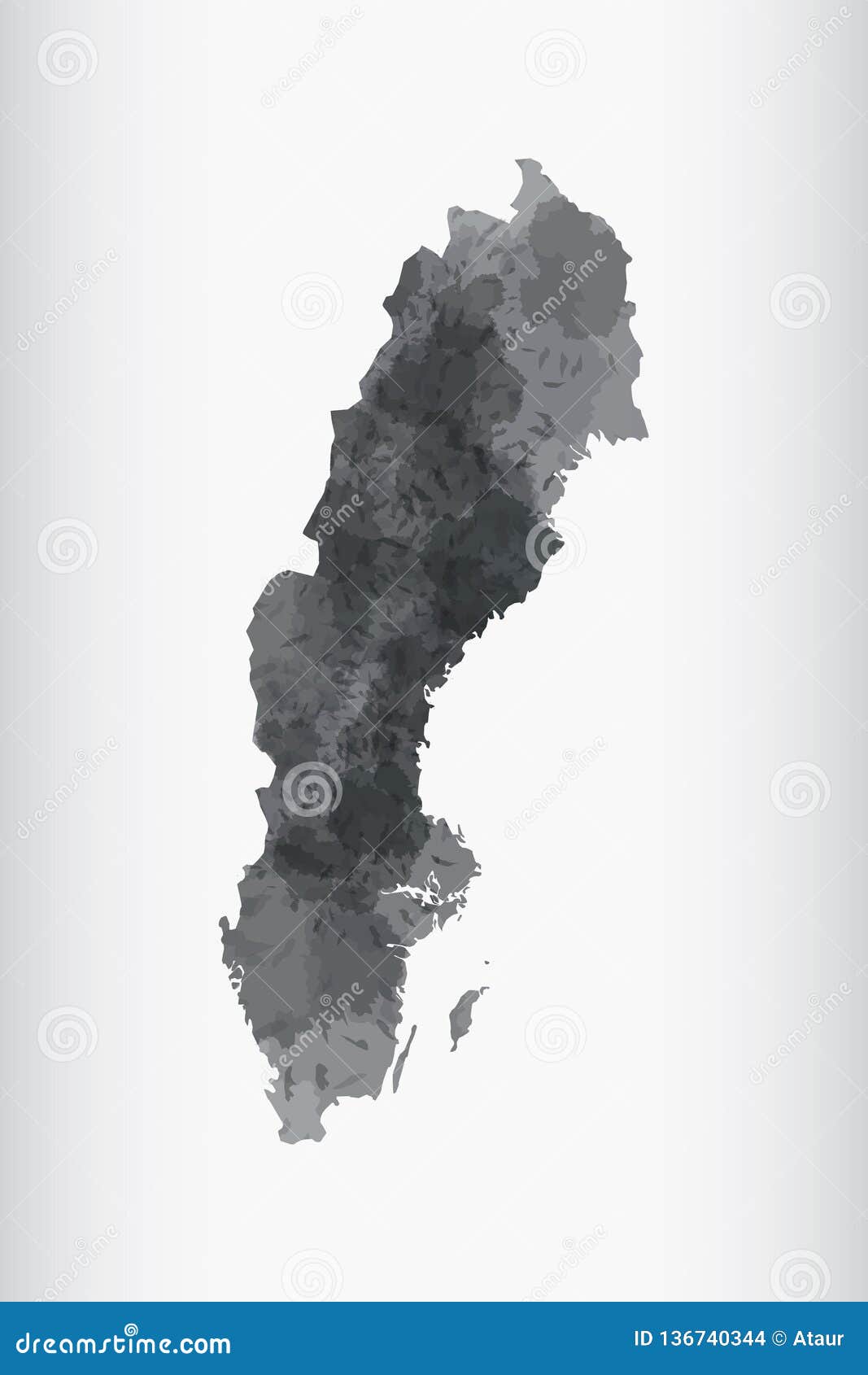 Sweden Watercolor Map Vector Illustration of Black Color on Light ...
