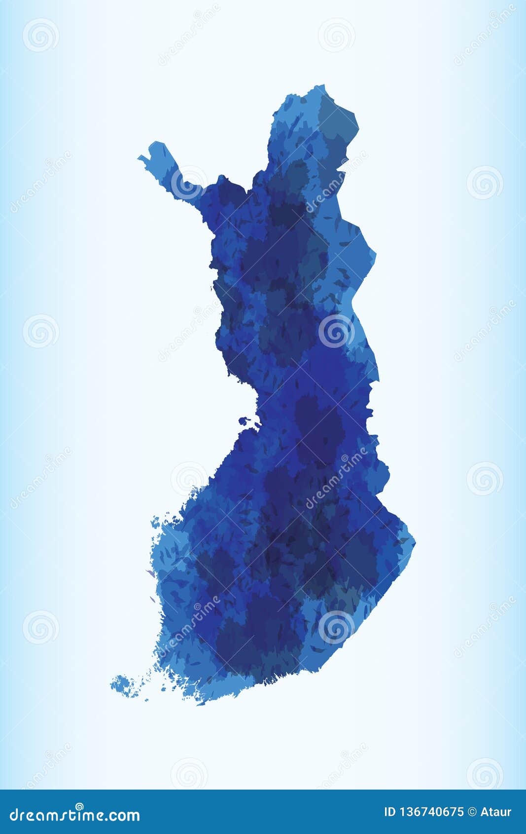 Finland Watercolor Map Vector Illustration of Blue Color on Light ...