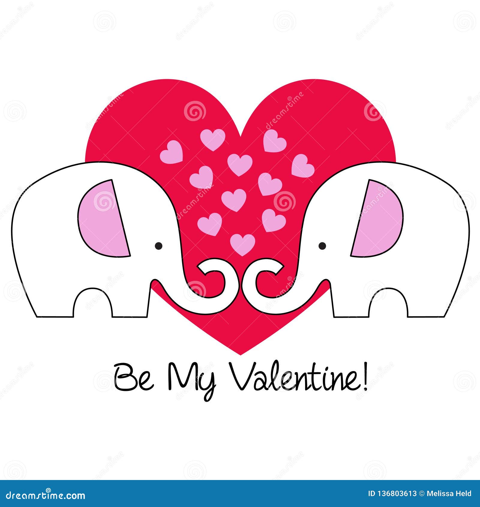 Cute Elephant Valentine on Red Heart Stock Illustration - Illustration ...