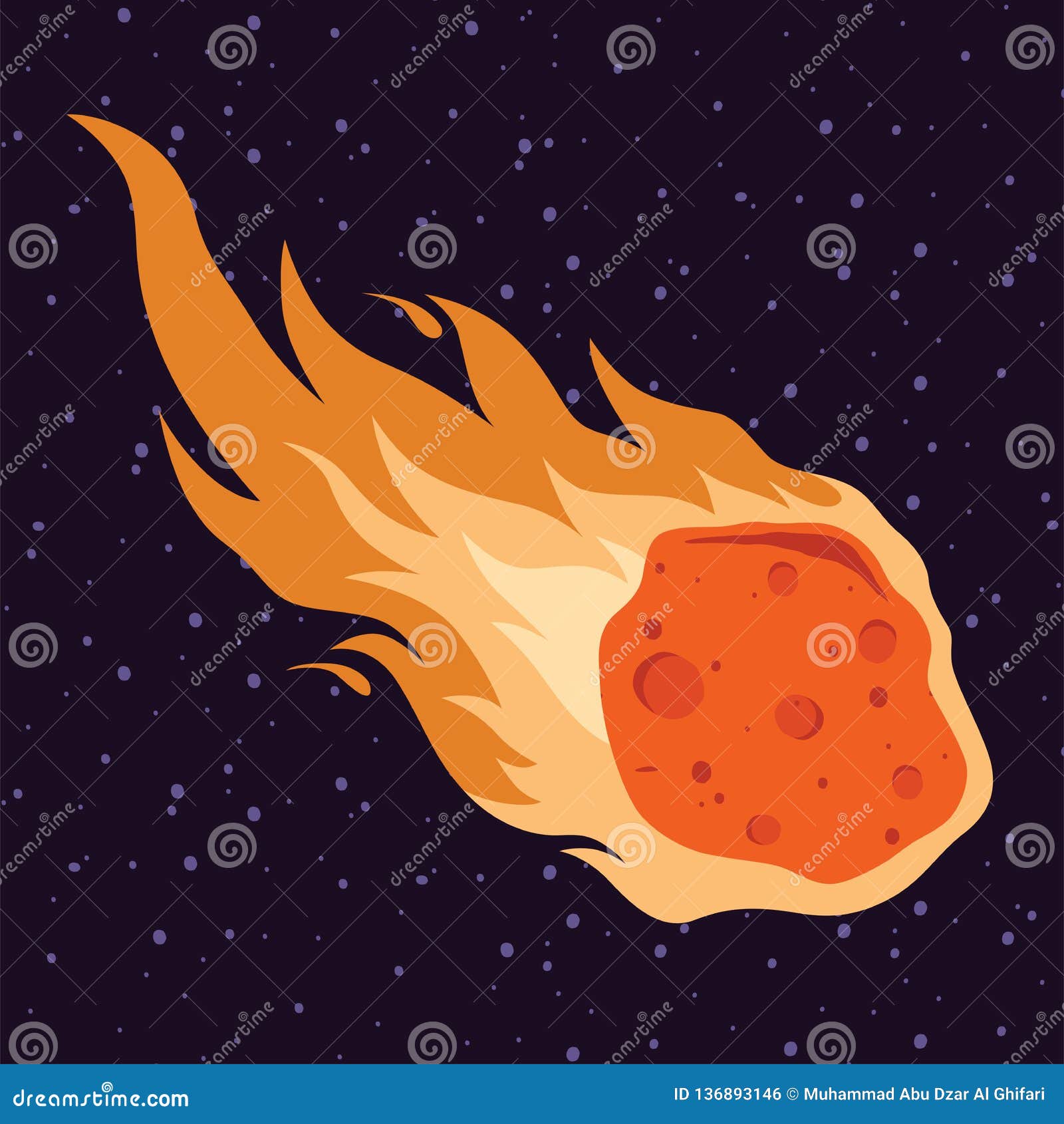Flame Meteor, Asteroid, Meteor Rain Fall Vector Illustration in Cartoon Style. Stock Vector ...