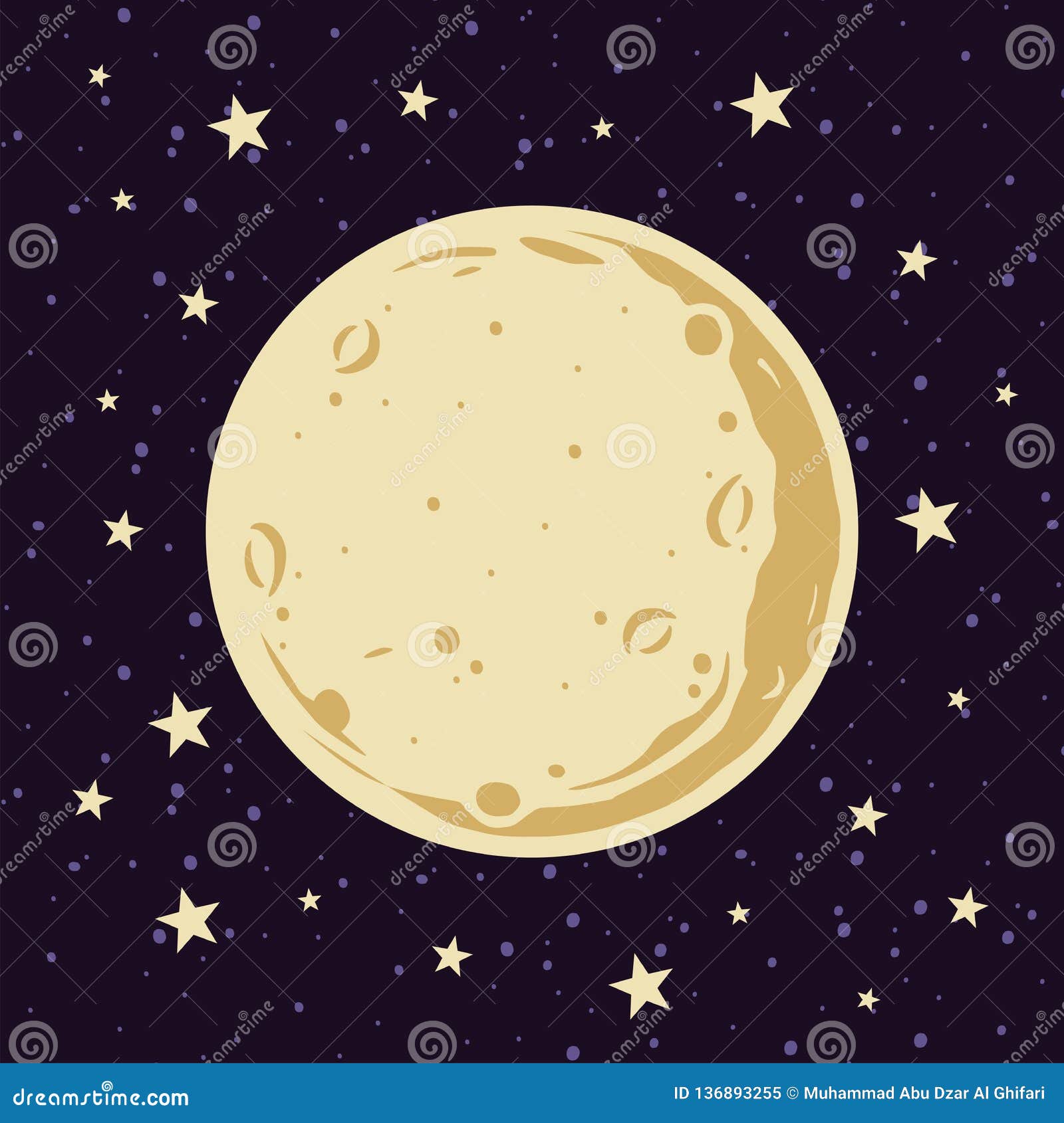 Full Moon And Stars In The Night Sky Vector Illustration In Cartoon ...
