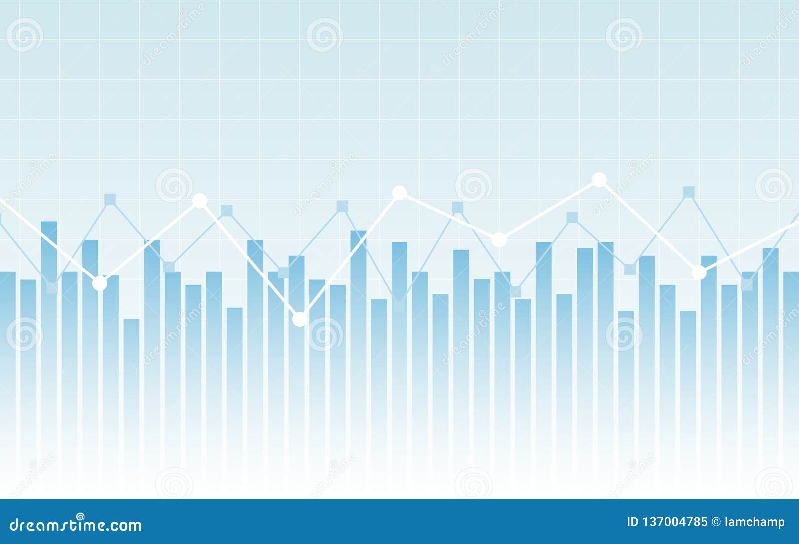 Abstract Financial Chart with Line Graph and Bar Chart on Blue Color ...