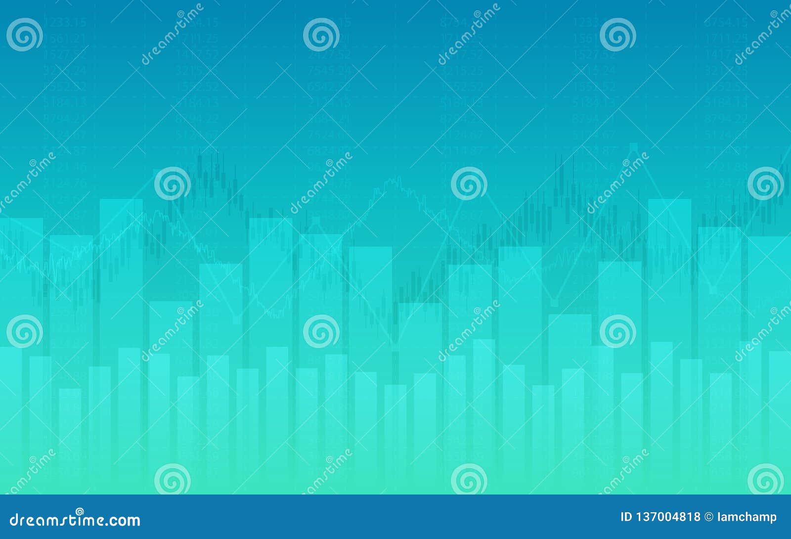Abstract Financial Chart with Line Graph and Bar Chart on Blue Color ...