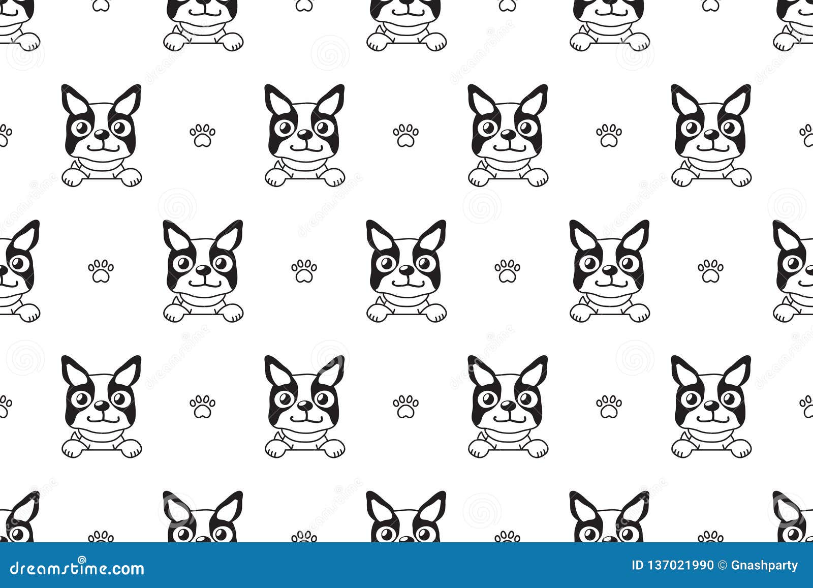 Vector Cartoon Character Boston Terrier Dog Seamless Pattern Stock ...