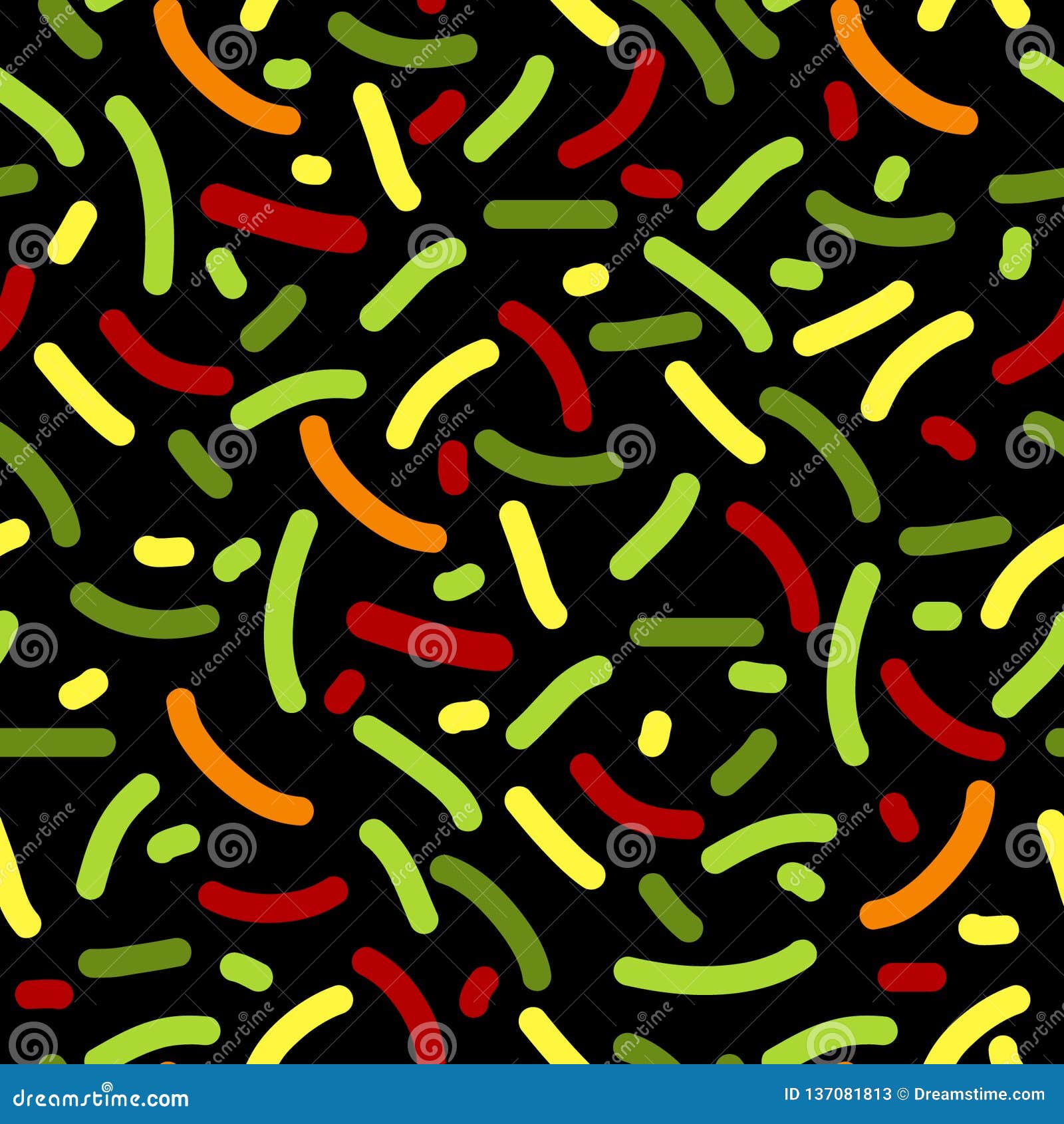 Seamless Pattern of Red Green Yellow Sprinkles in Vector on Black ...