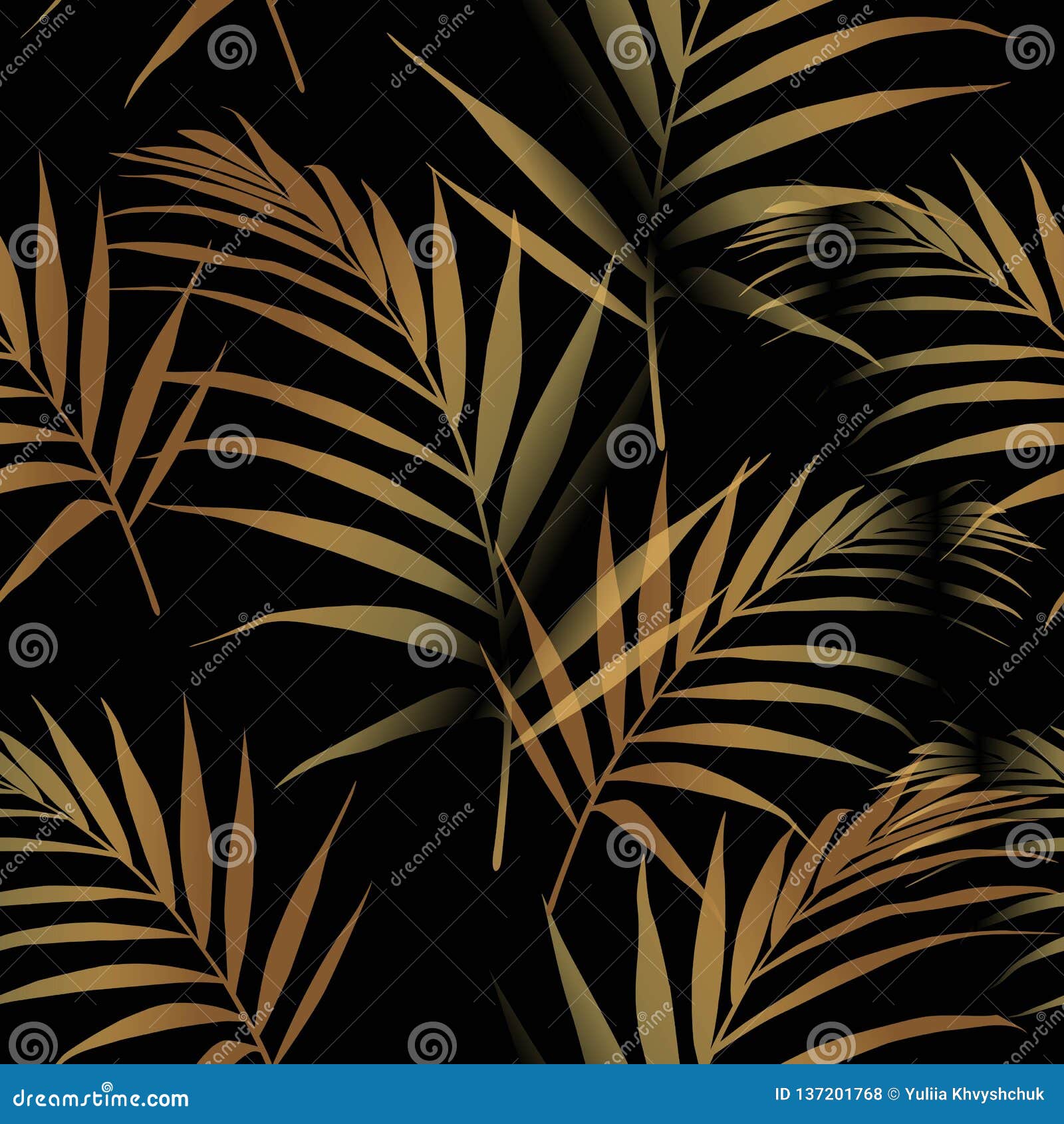 Seamless Pattern with Golden Palm Leaves. Stock Illustration ...