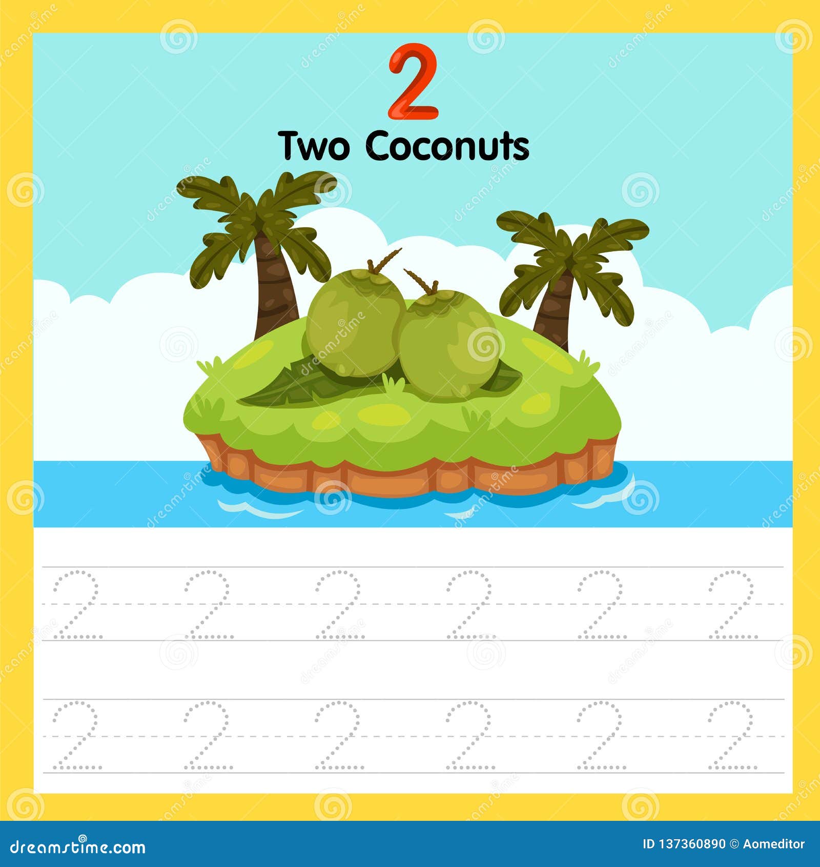 Illustrator of Worksheet Two Coconuts Stock Vector - Illustration of ...