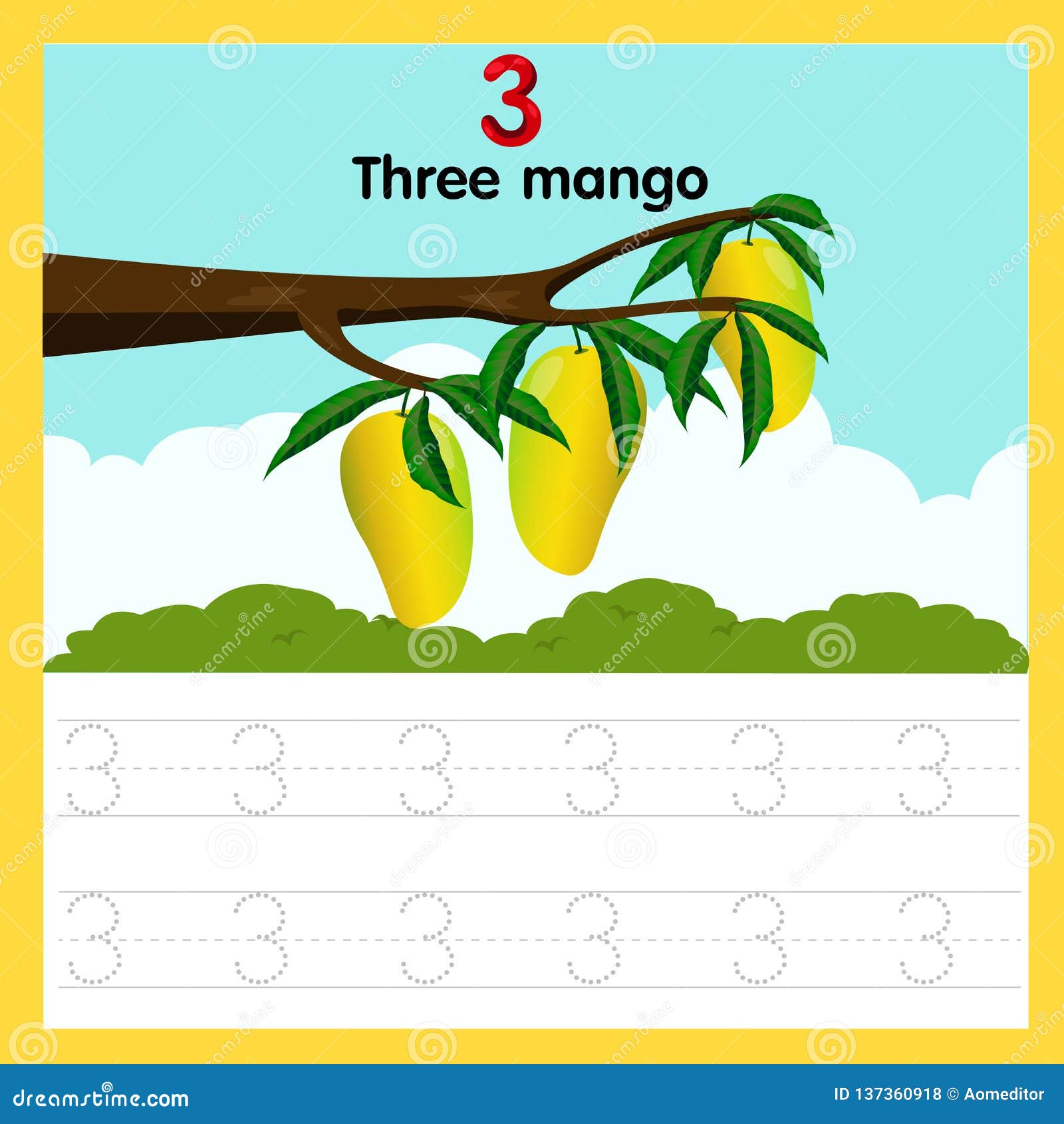 Illustrator of Worksheet Three Mango Stock Vector - Illustration of ...