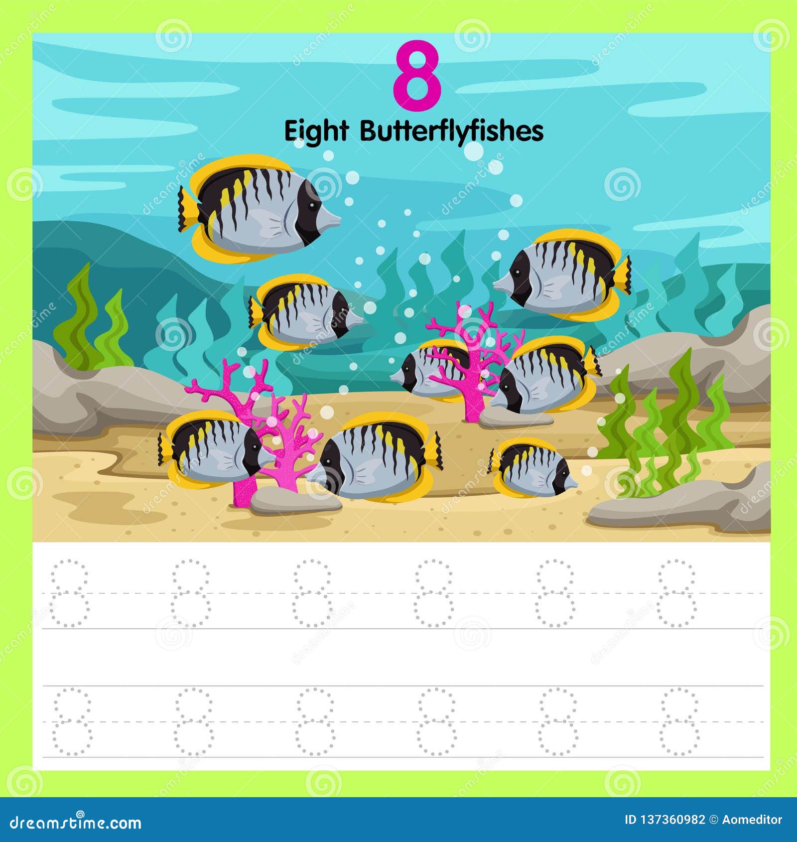 Illustrator of Worksheet Eight Butterfly Fishes Stock Vector ...