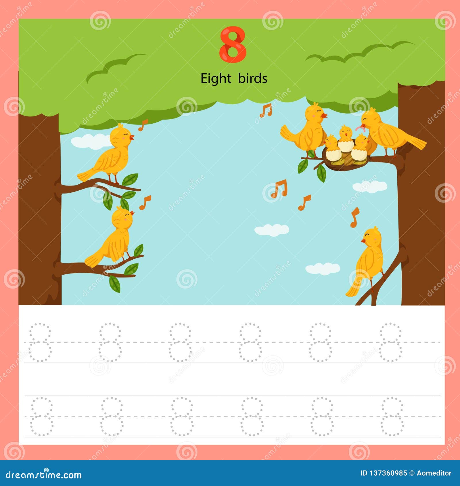 Illustrator Of Worksheet Eight Birds Cartoon Vector | CartoonDealer.com ...