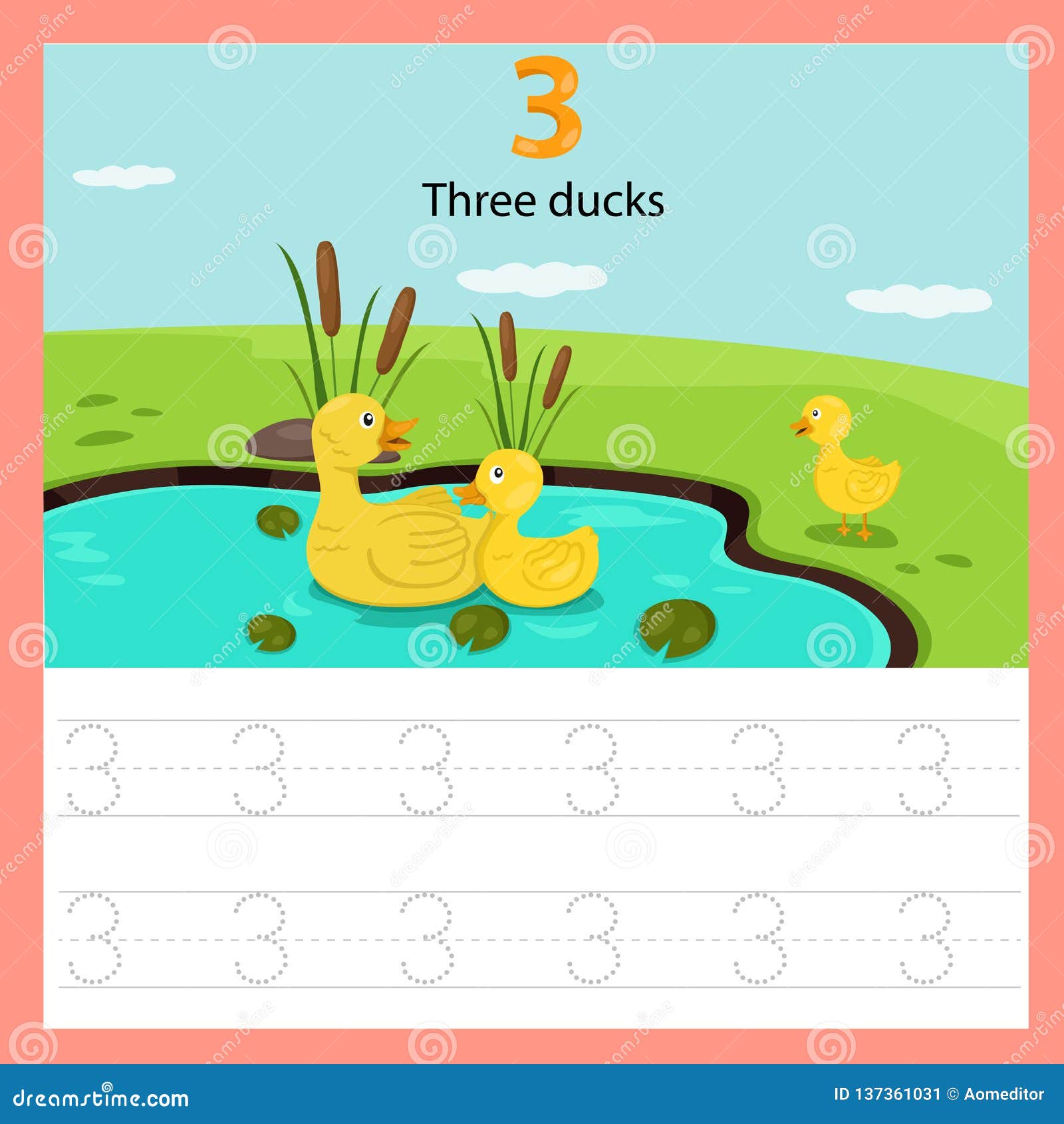 Illustrator of Worksheet Three Ducks Stock Vector - Illustration of ...