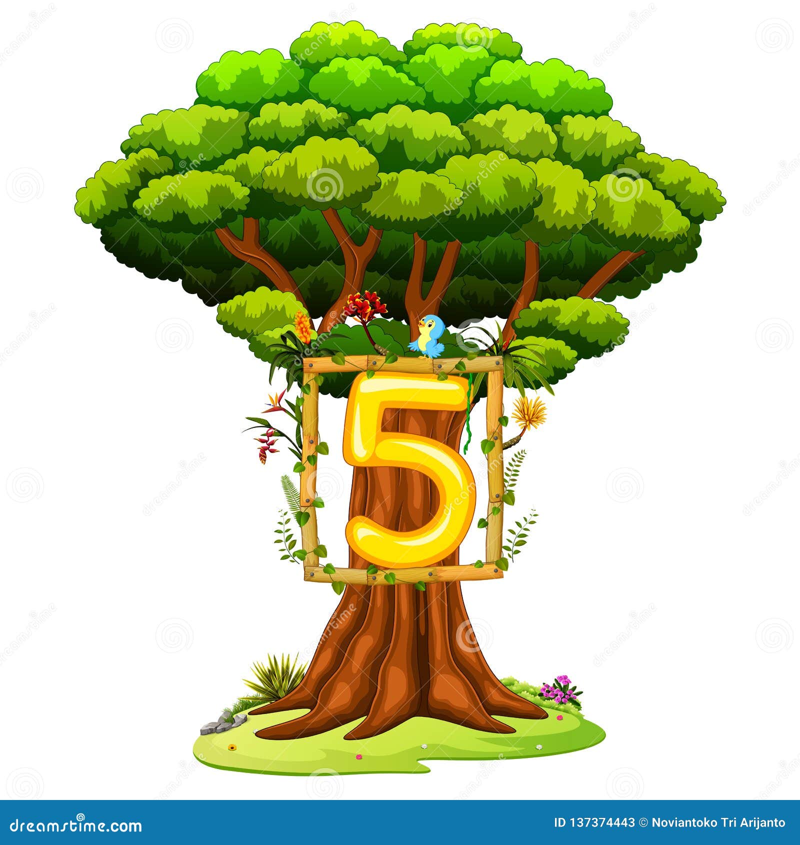 A Tree with a Number Five Figure on a White Background Stock Vector ...