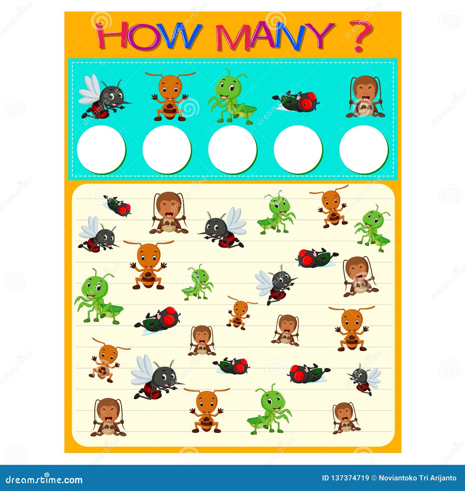 How Many Worksheet with Many Insects Stock Vector - Illustration of ...