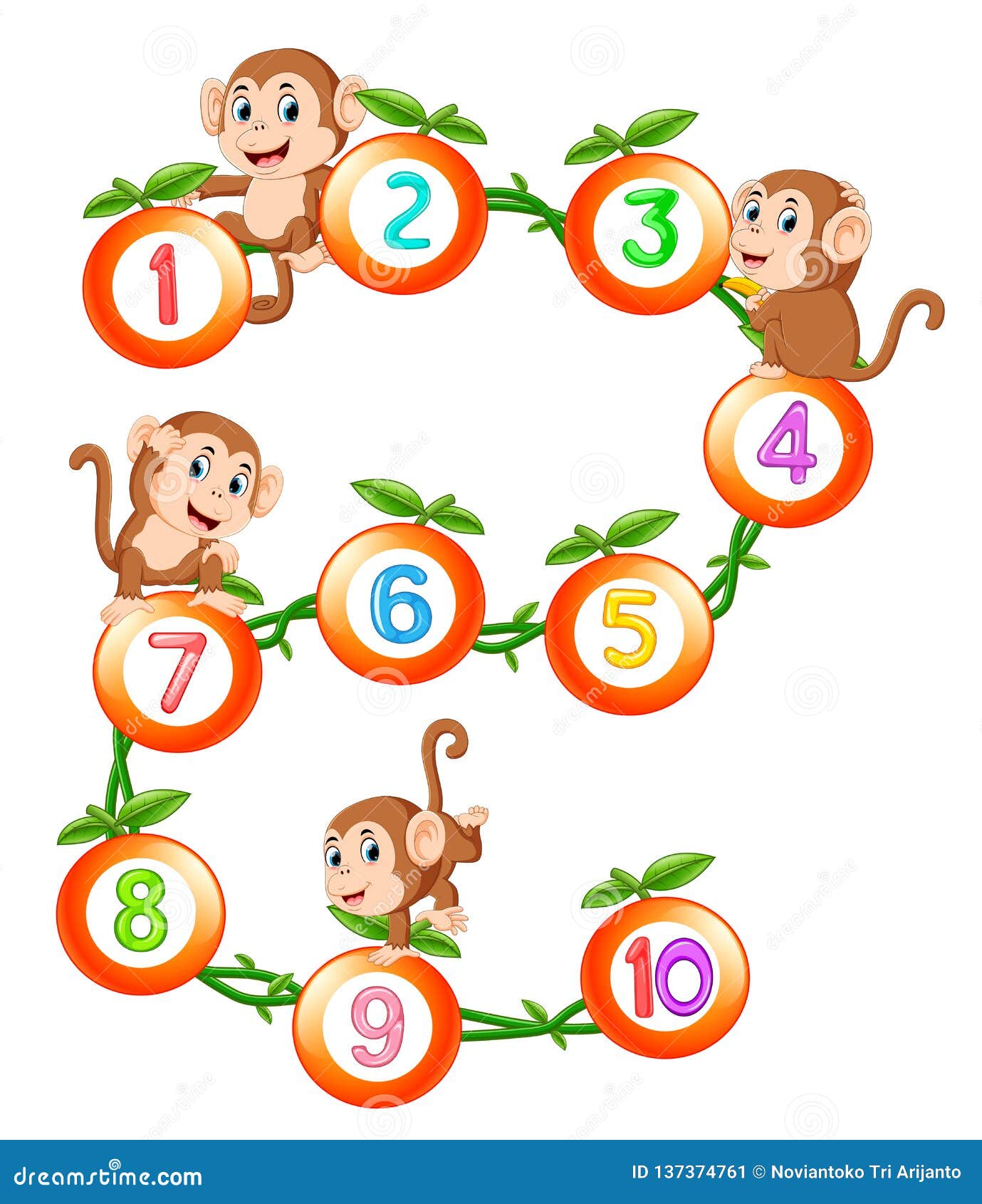 Let`s Count To Ten with Fruit and Monkey Stock Vector - Illustration of ...