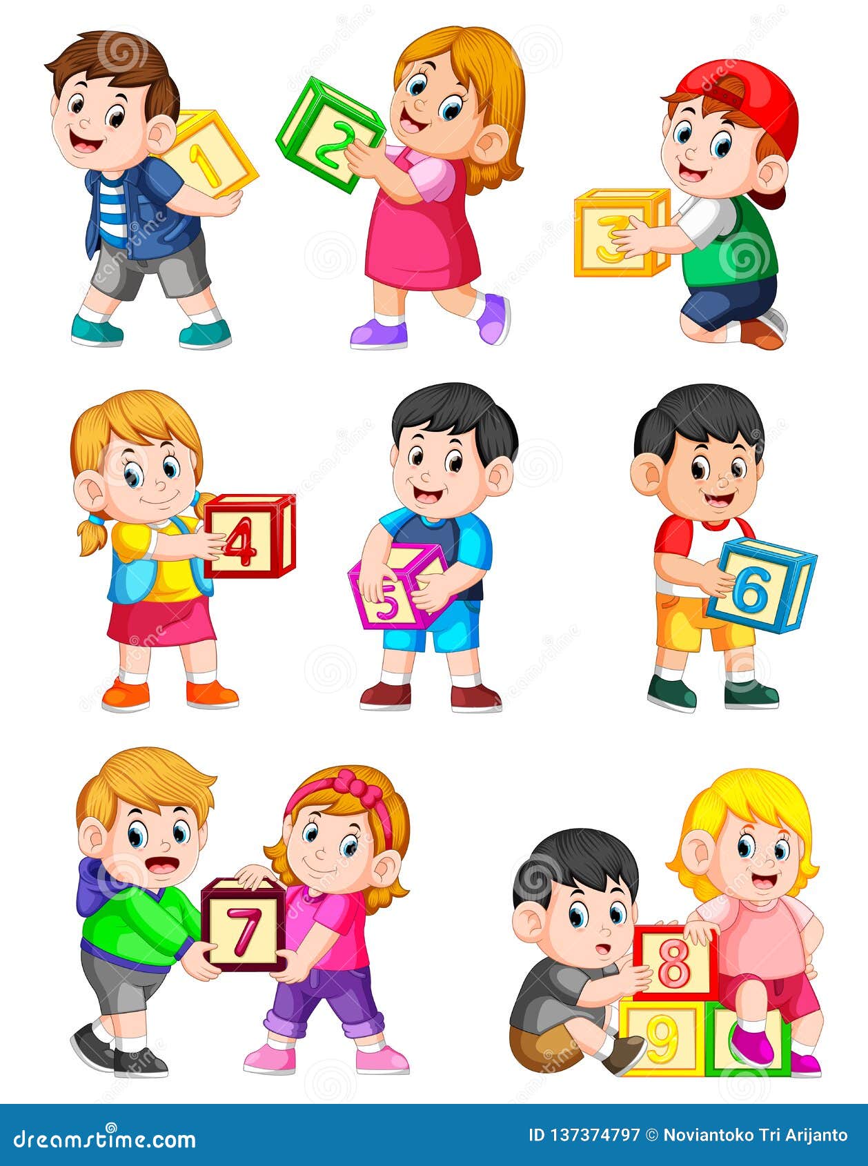 Let`s Count To Ten with Kids Holding Box Stock Vector - Illustration of ...