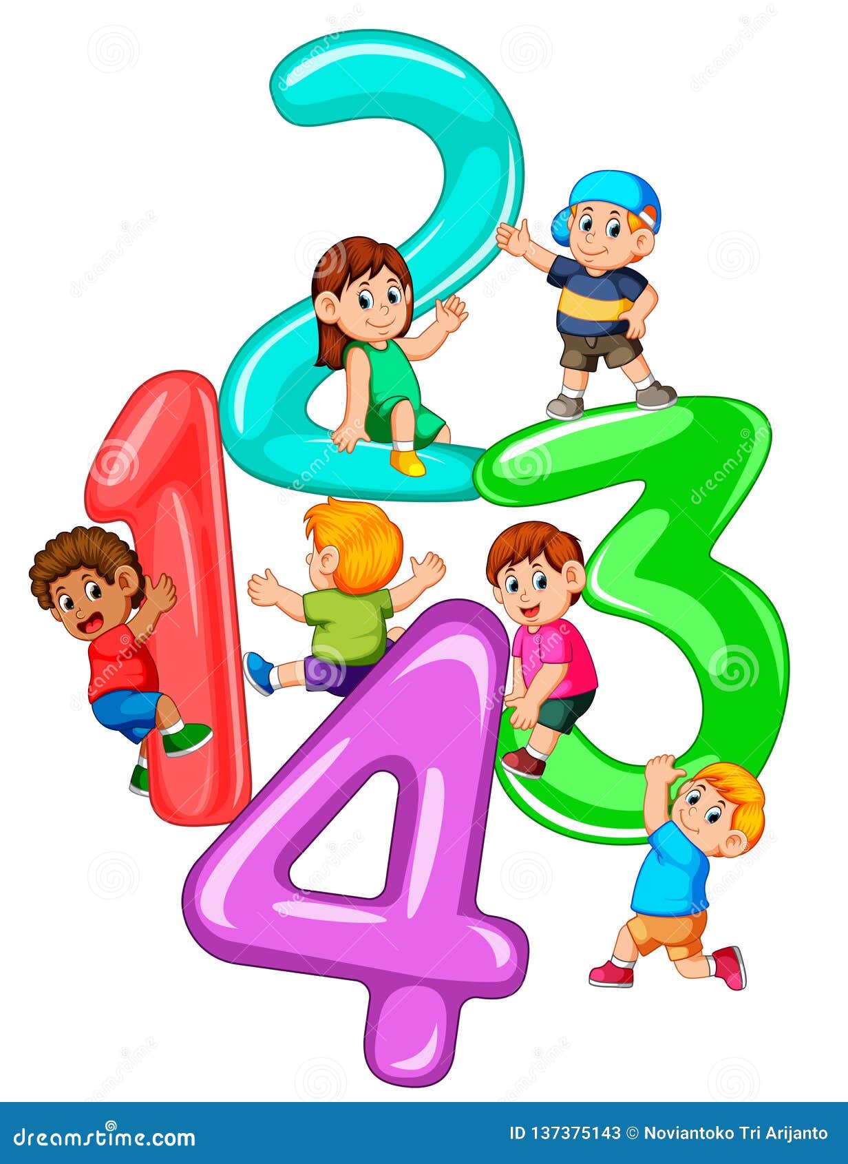 Kids Playing with Big Number One To Four Stock Vector - Illustration of ...