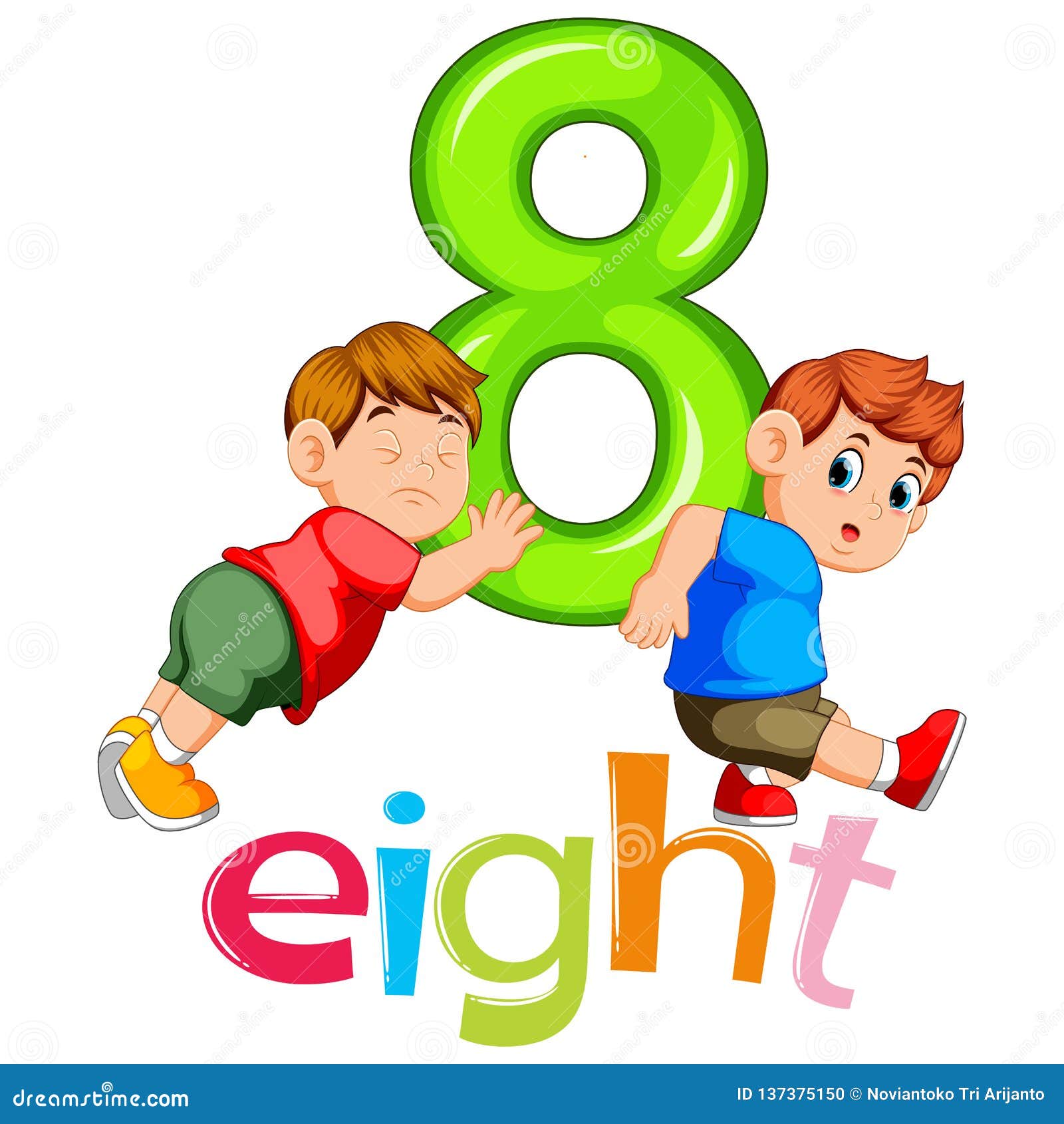 Two Boy Carry on Big Number Eight Stock Vector - Illustration of clip ...