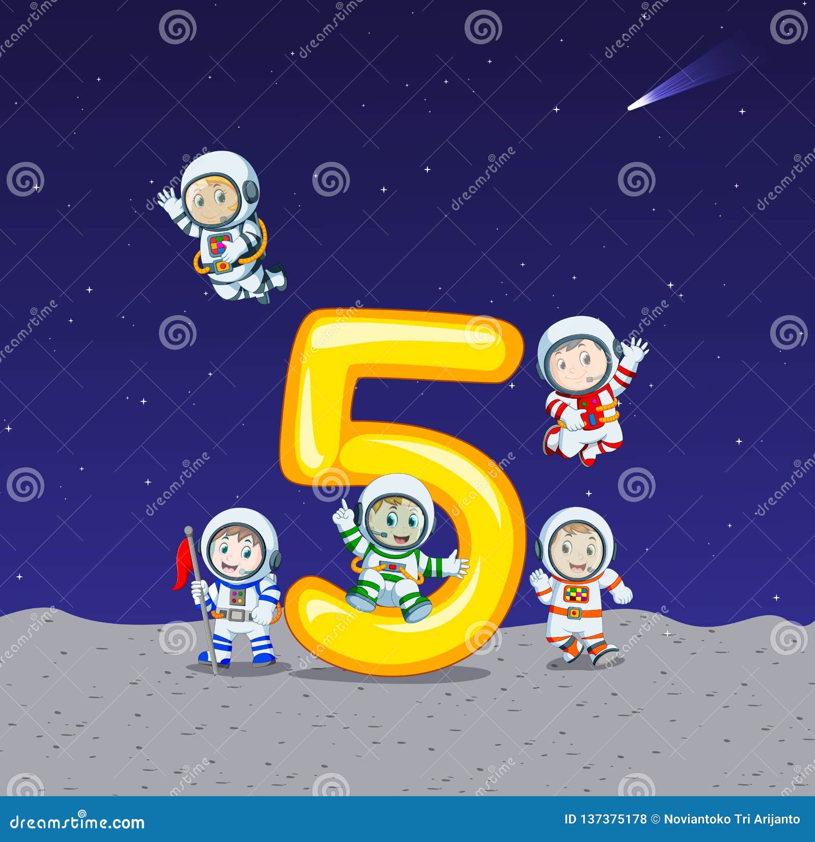 Five Astronaut on Big Number Five Stock Vector - Illustration of design ...