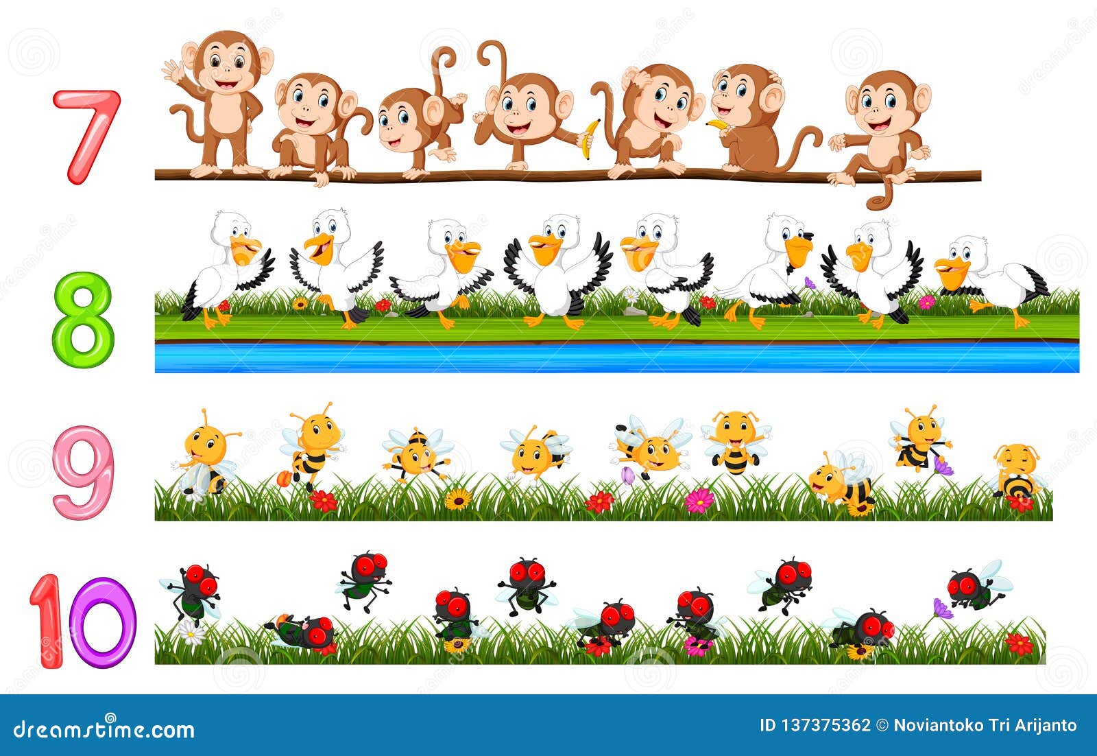 Counting Numbers with Animals Stock Vector - Illustration of test ...