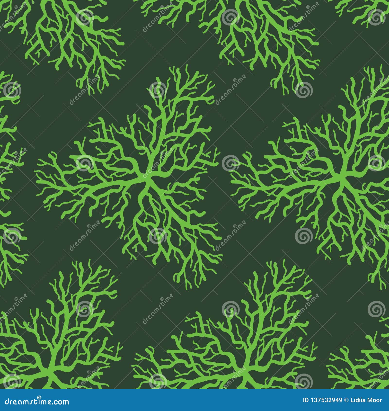 Seamless Green Pattern with Roots or Leaf Veins Stock Vector ...