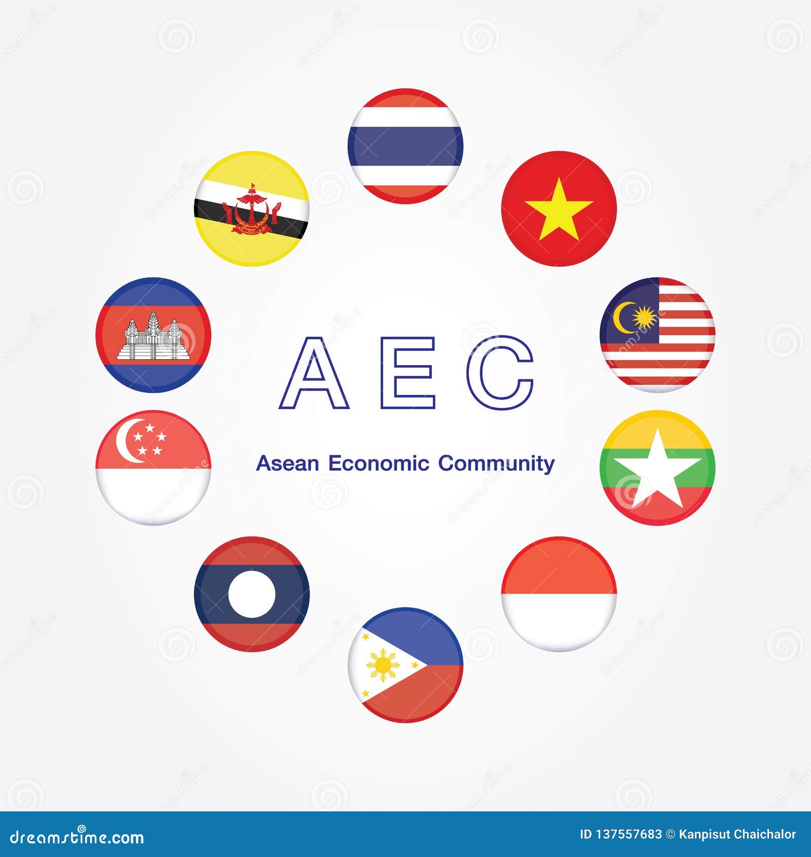 Aec Asean Economic Community Flag Symbols Vector Illustration Aec