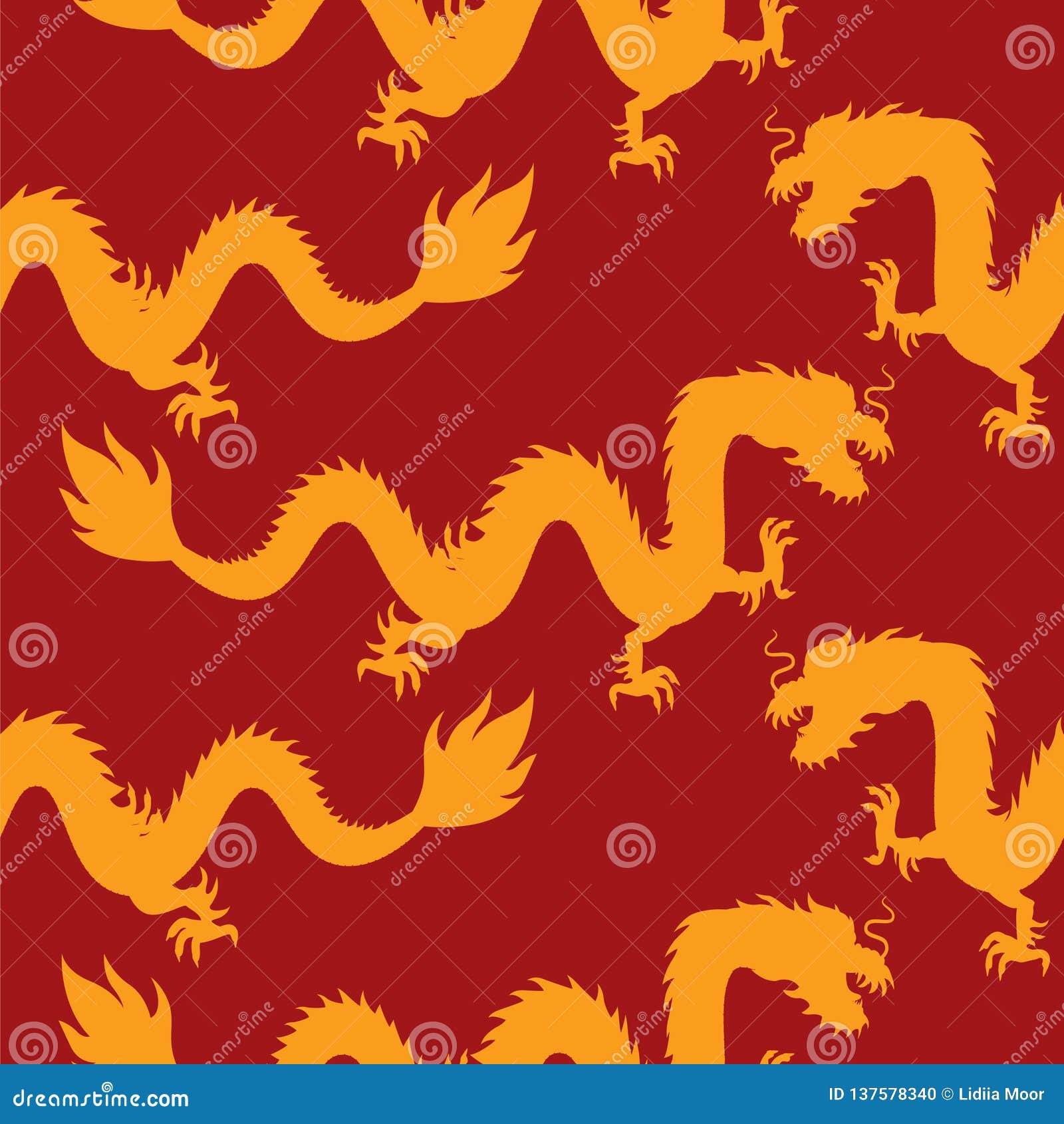 Seamless Pattern with Golden Dragons Stock Vector - Illustration of ...