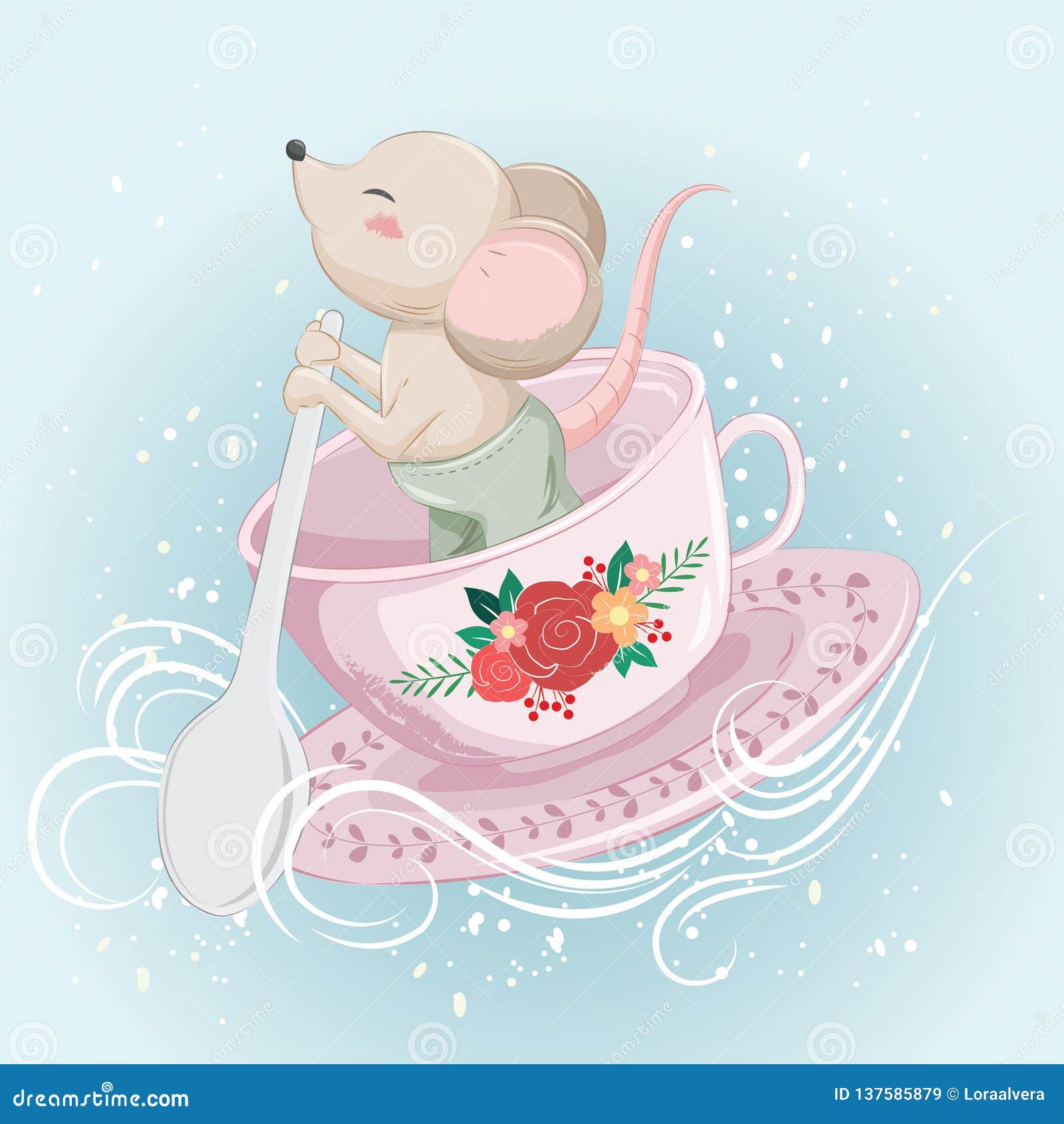 Cute Mouse Bowing on a Tea Cup Stock Vector - Illustration of love ...