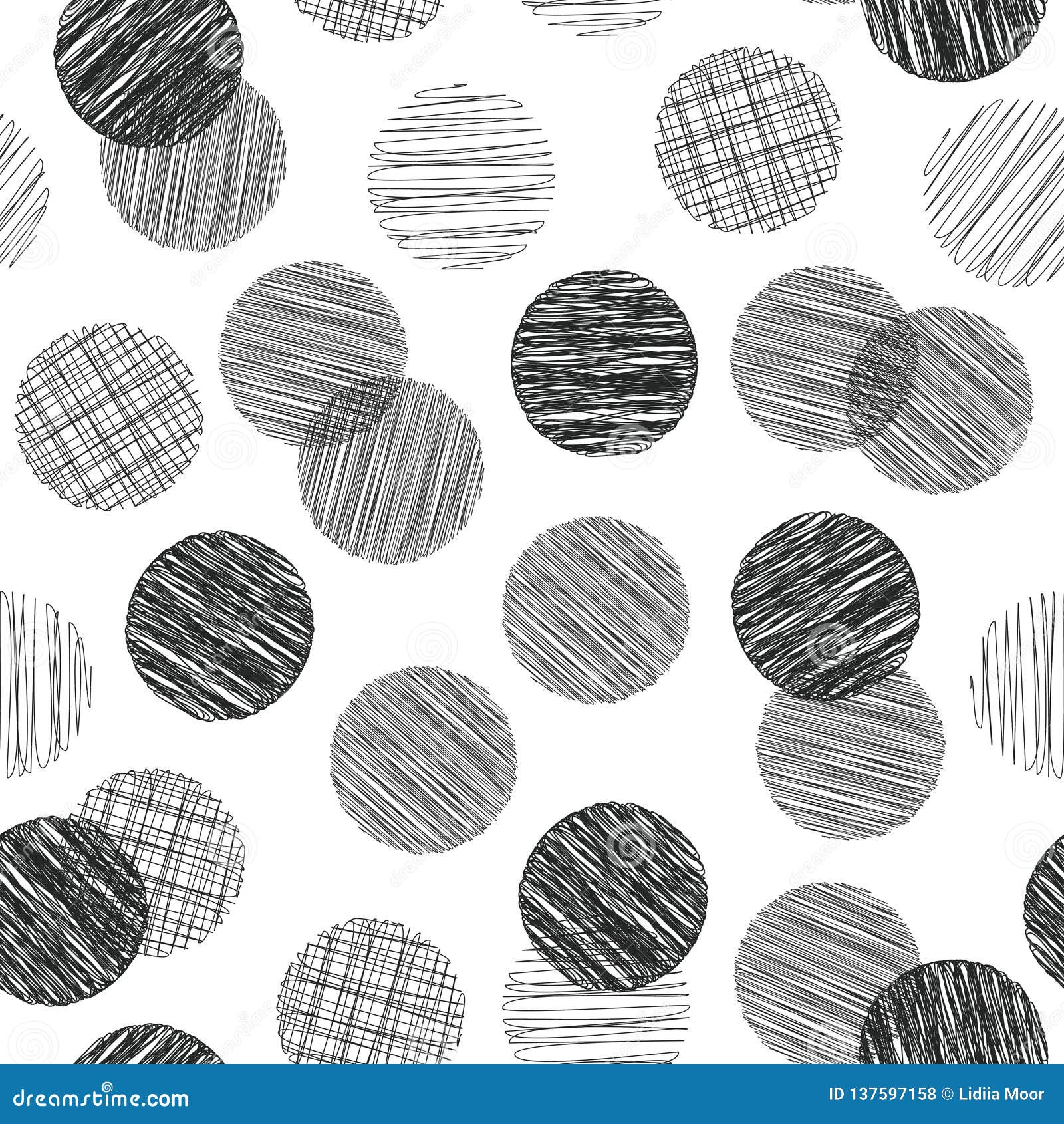 Seamless Pattern with Hatched Circles Stock Vector - Illustration of ...