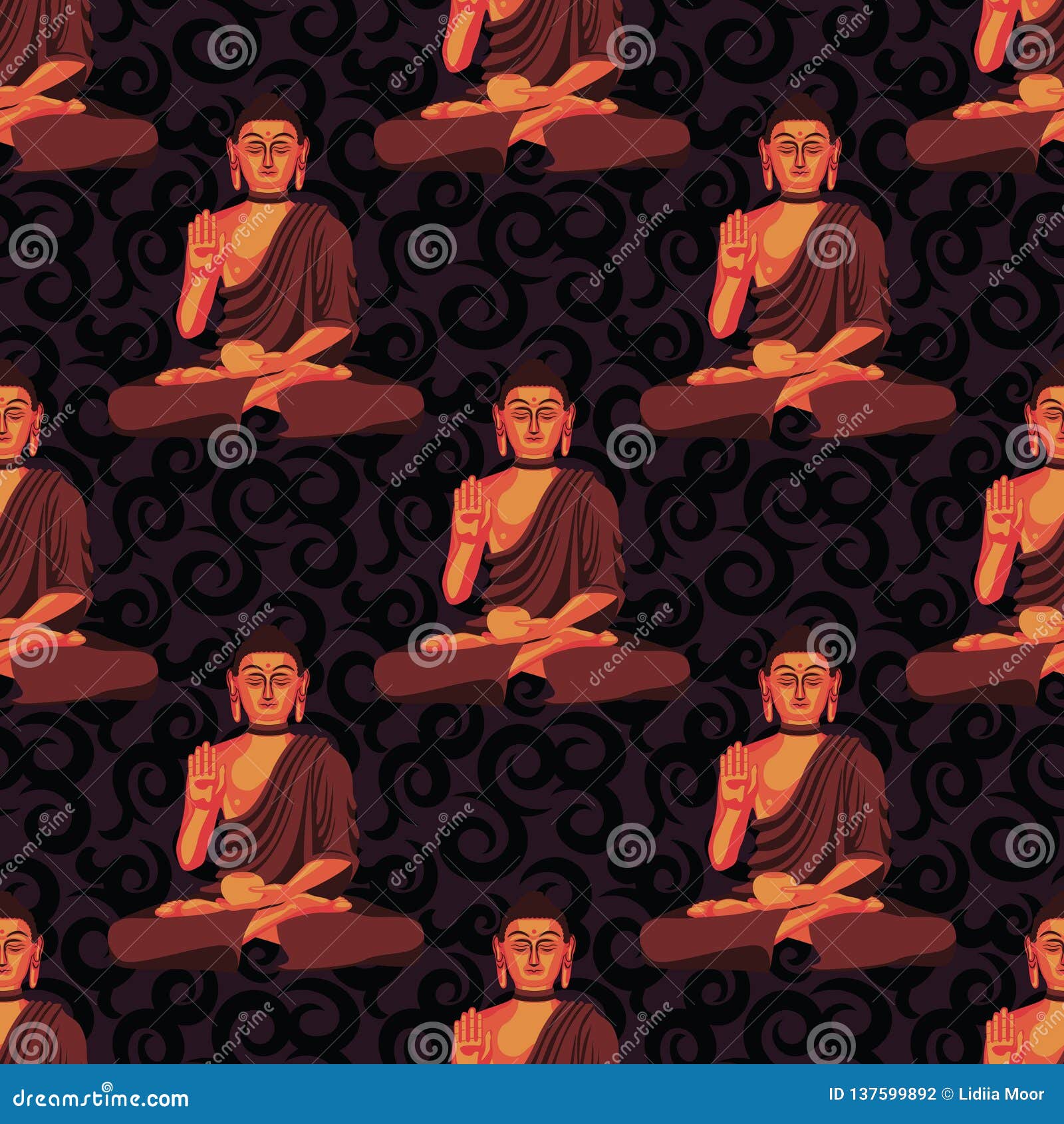 Seamless Pattern with Buddha Stock Vector - Illustration of buddhist ...