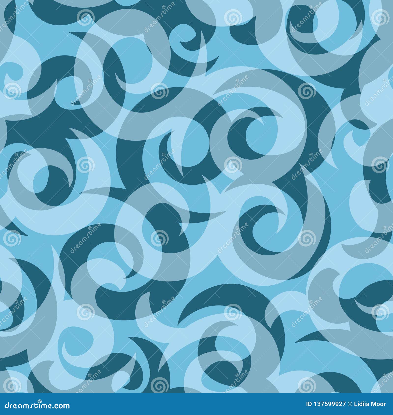 Seamless Pattern with Blue Swirls Stock Vector - Illustration of nature ...