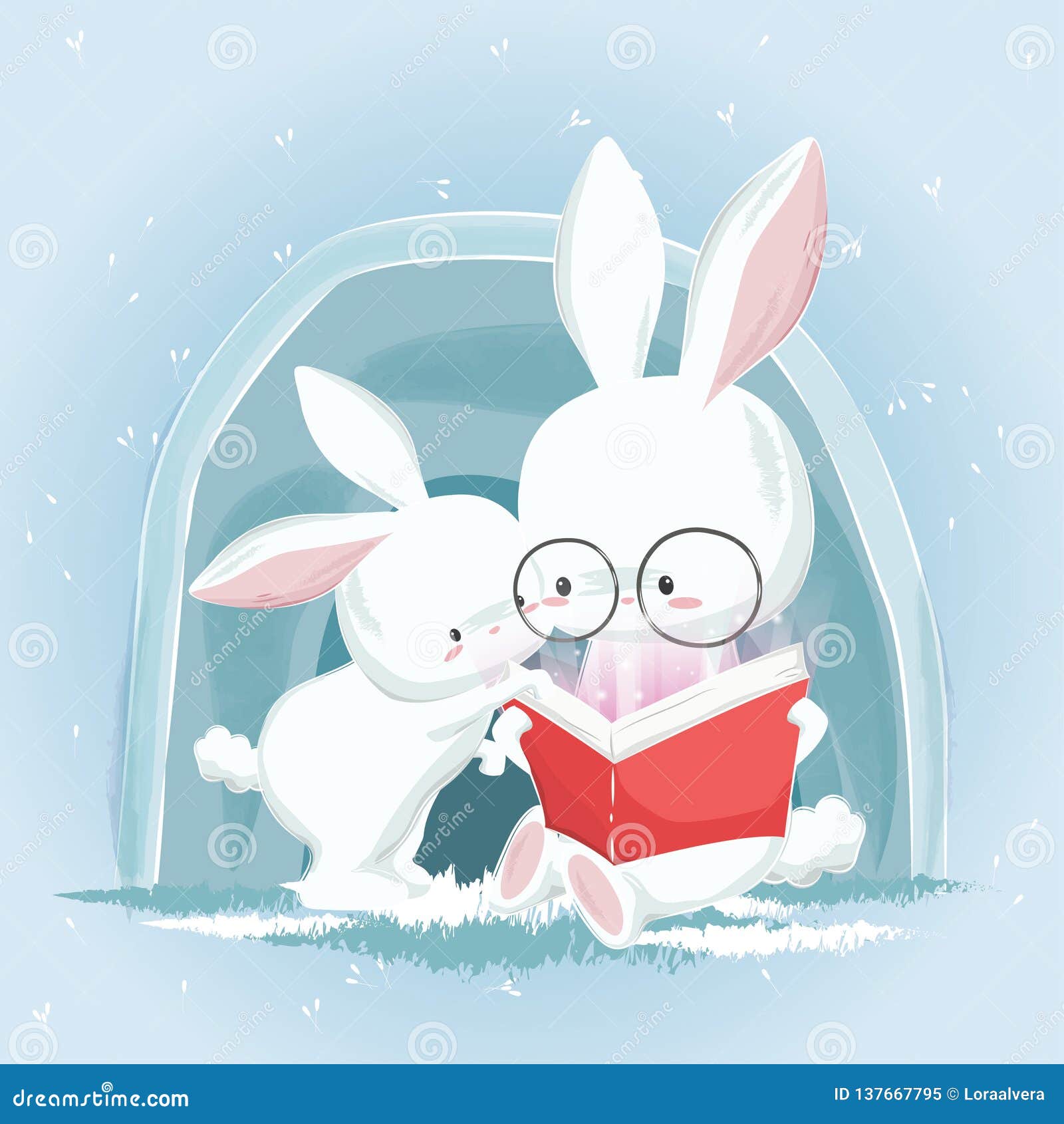 Bunny Reading Book Together Stock Vector - Illustration of print ...