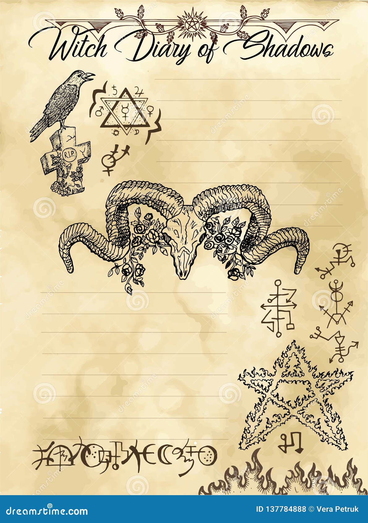 Witch diary page 5 of 31 stock vector. Illustration of ancient - 137784888