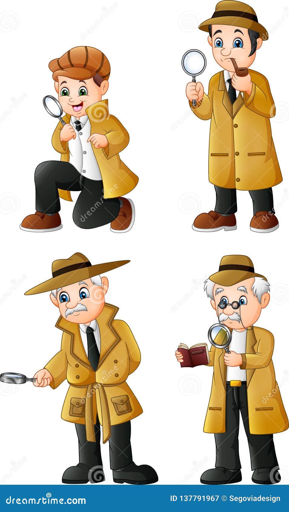 Cute Cartoon Detectives Collection Set Stock Vector - Illustration of ...