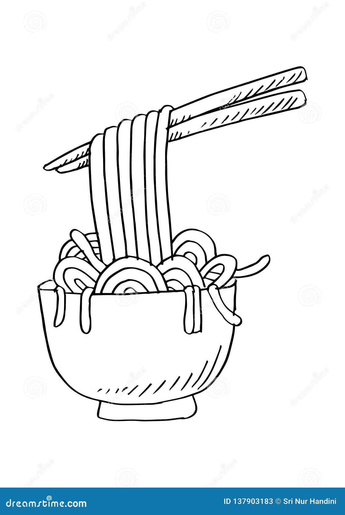 Hand Drawn Chinese Style Noodle Bowl Stock Illustration - Illustration ...