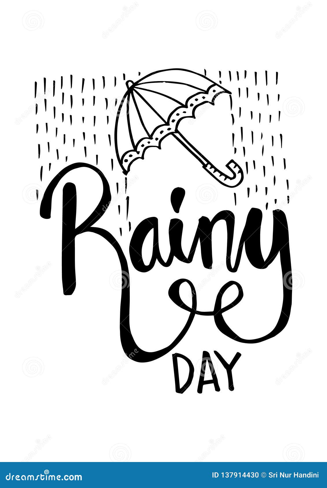 Hand Drawn Lettering Rainy Day with Umbrella. Stock Illustration ...