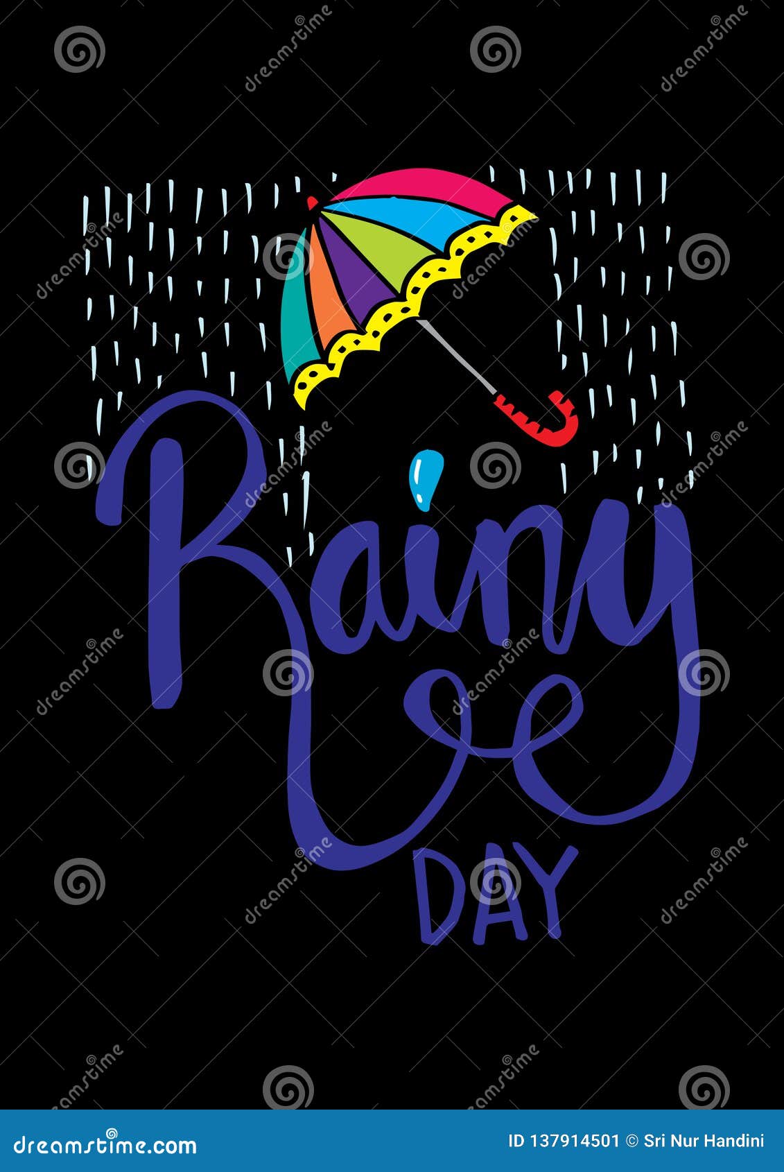 Hand Drawn Lettering Rainy Day with Umbrella. Stock Illustration ...