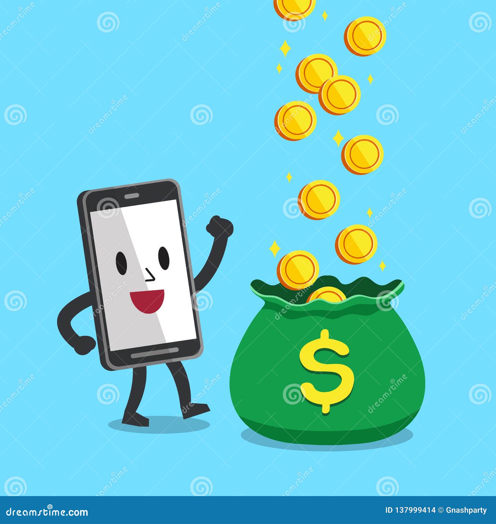Cartoon Character Smartphone with Big Money Bag Stock Vector ...