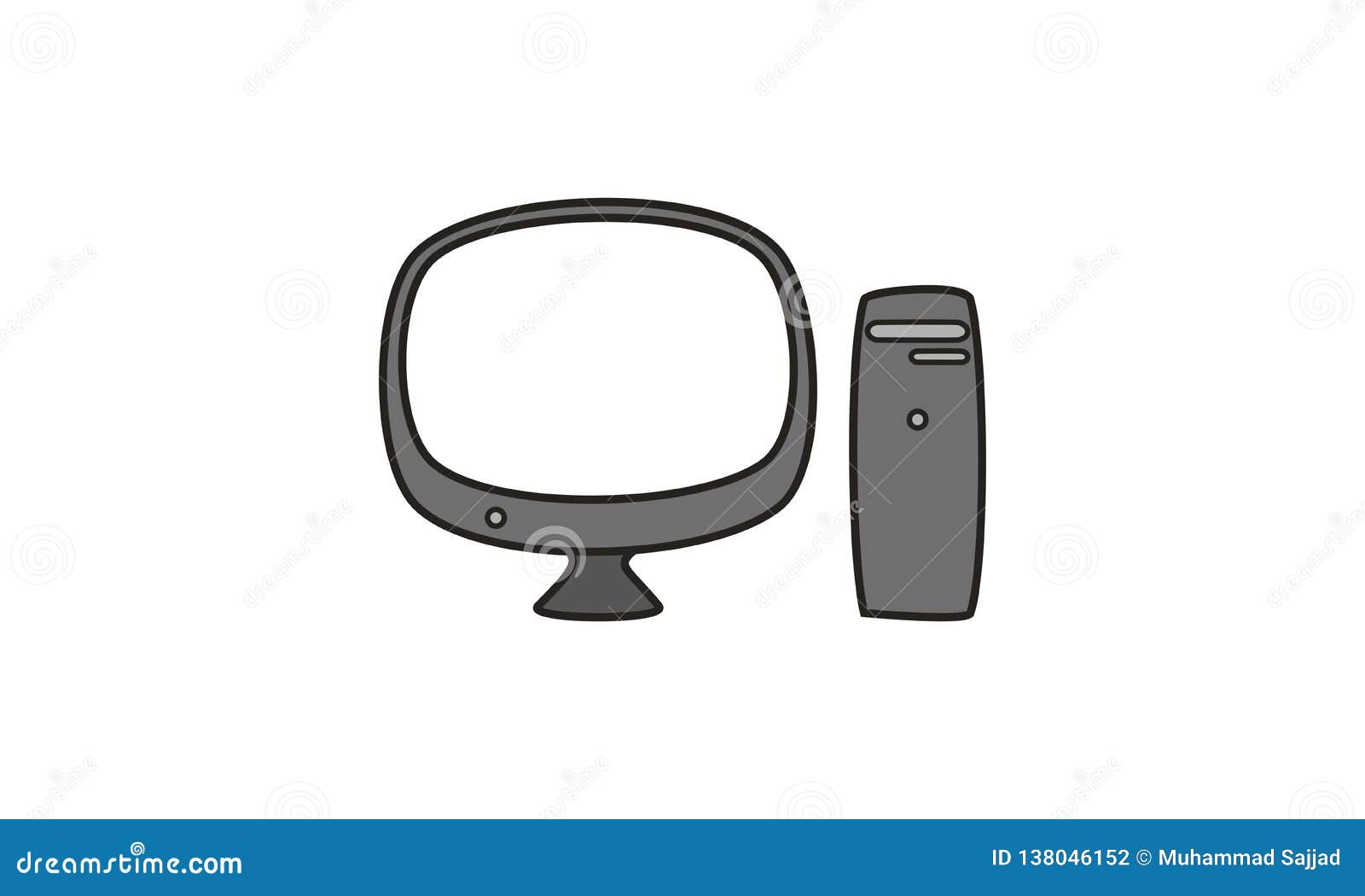 Computer Old Cartoon Illustration - Computer and CPU Grey Color Design ...