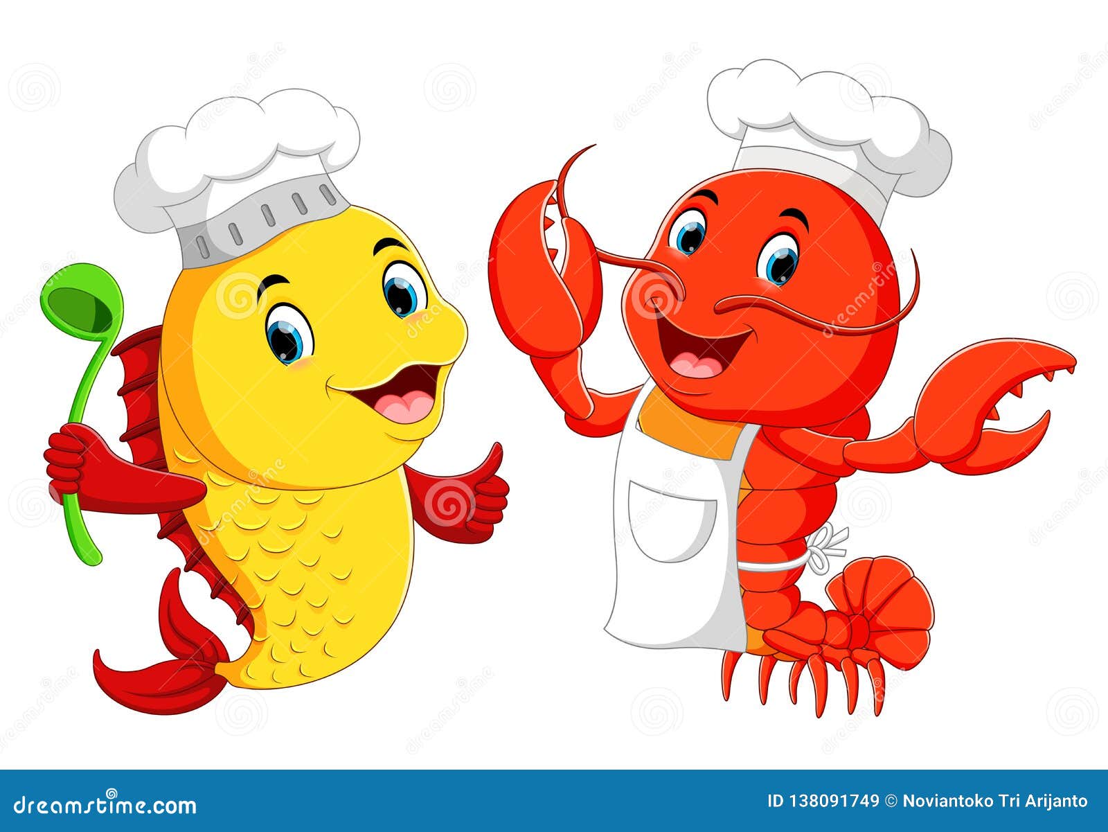 Cute Lobster Chef and Fish Chef Cartoon Stock Vector - Illustration of ...
