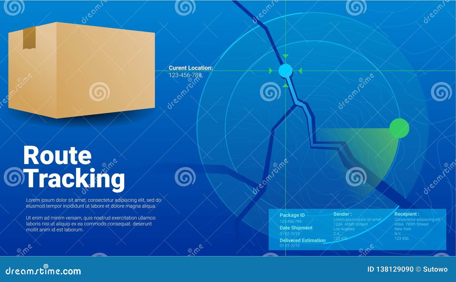 Package Route Delivery Position Tracking Concept Modern Blue Countur ...