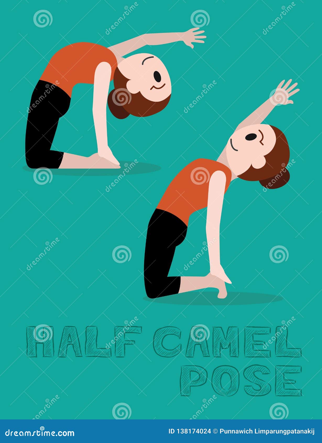 Yoga Half Camel Pose Cartoon Vector Illustration Stock Vector ...