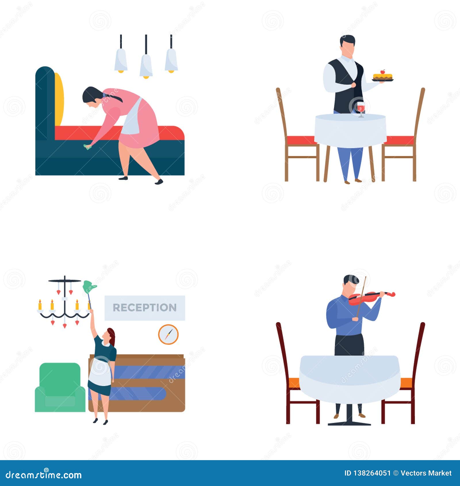 Waiter and Cleaning Icons Pack Stock Illustration - Illustration of ...