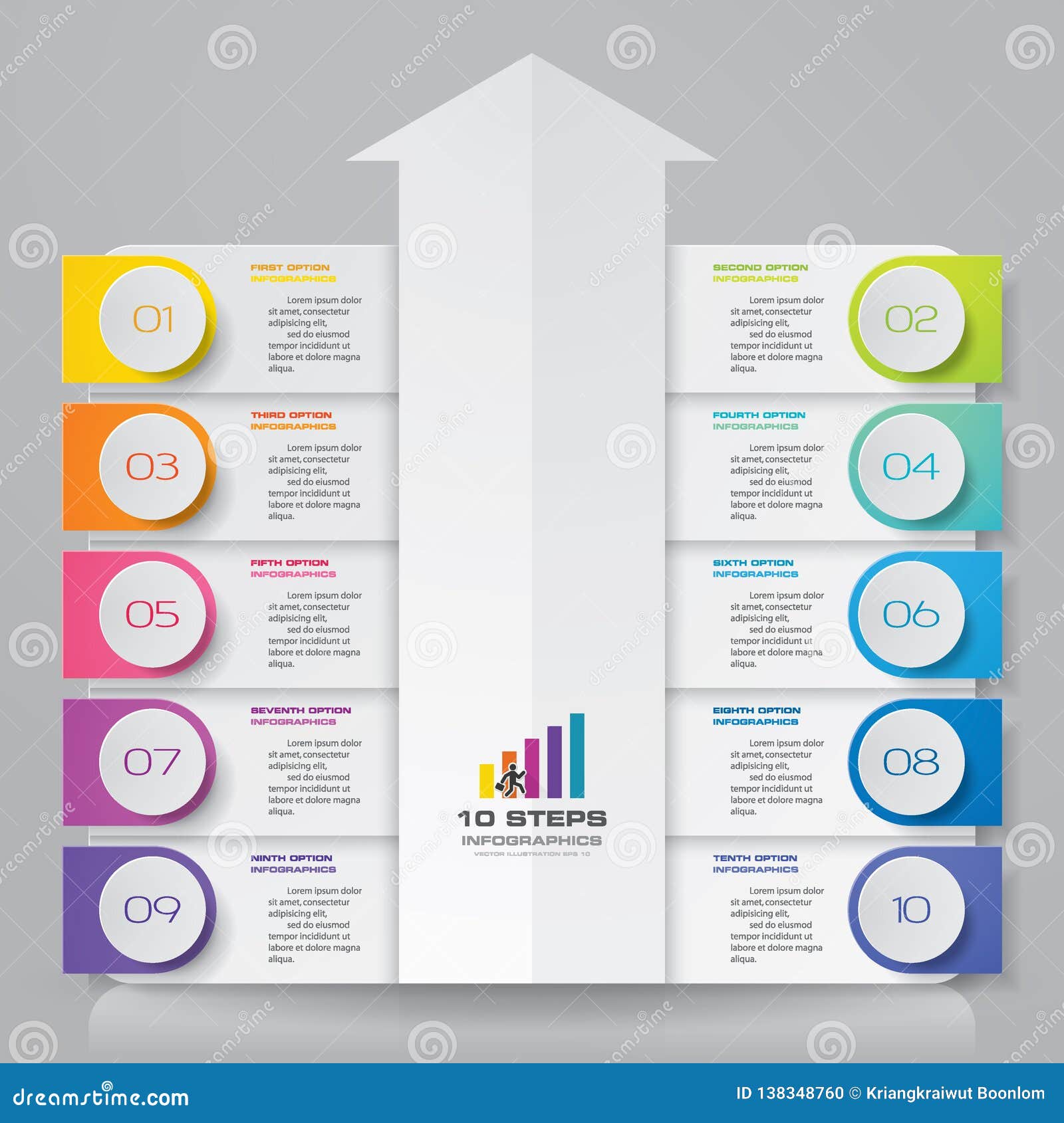 10 Steps Arrow Timeline Infographic Element. 10 Steps Infographic ...