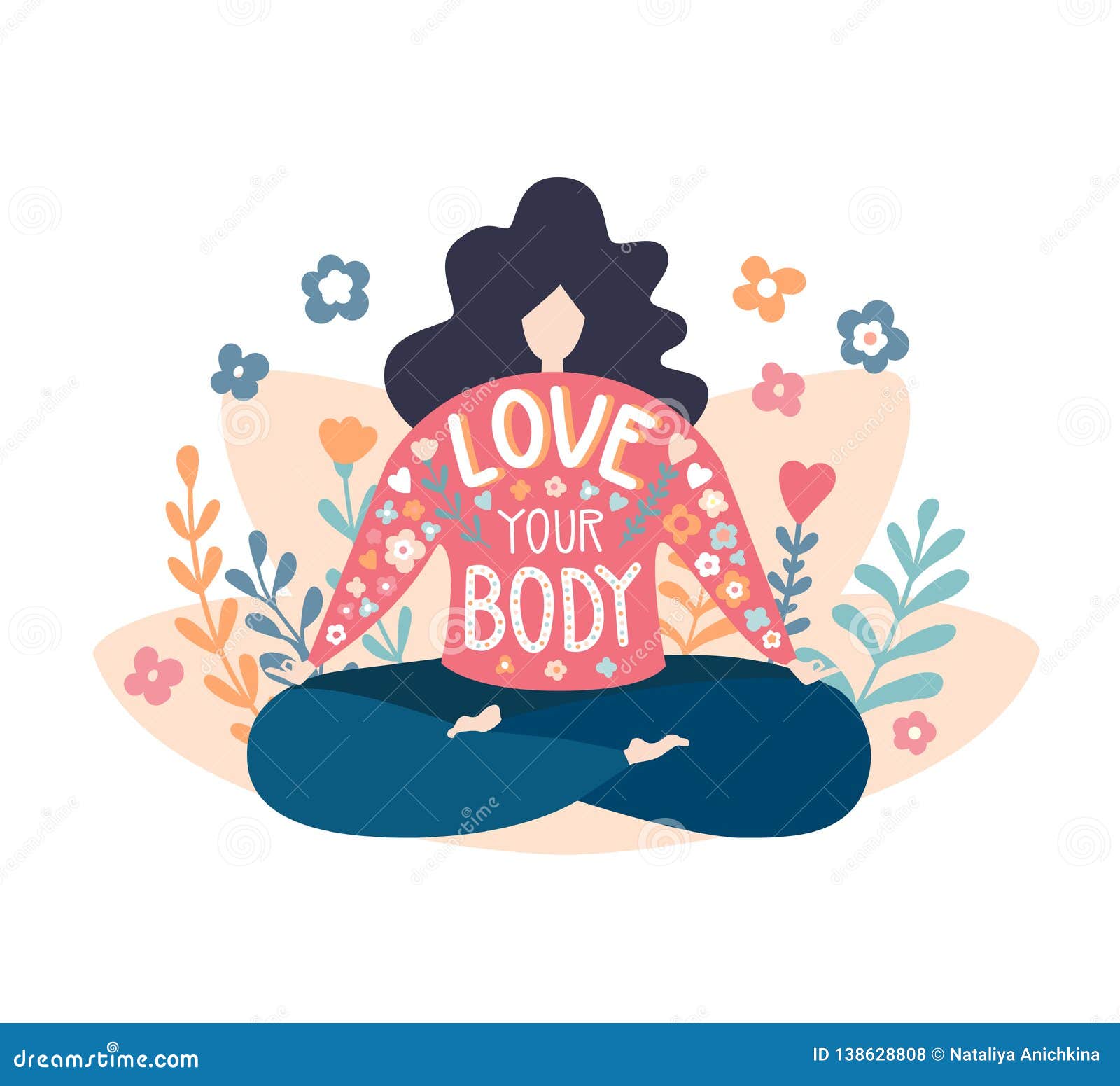 Love Your Body. Cute Flat Vector Illustration with an Inspirational ...