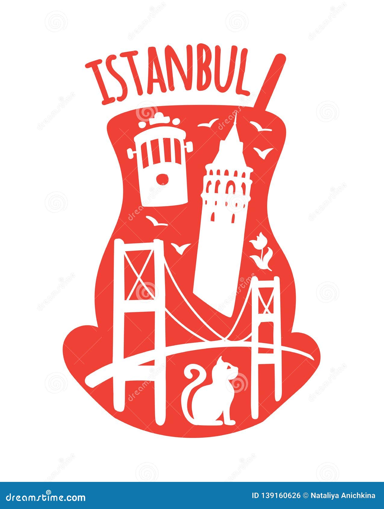 Istanbul, Turkey. Travel Illustration Of Famous Turkish Symbols: Galata ...