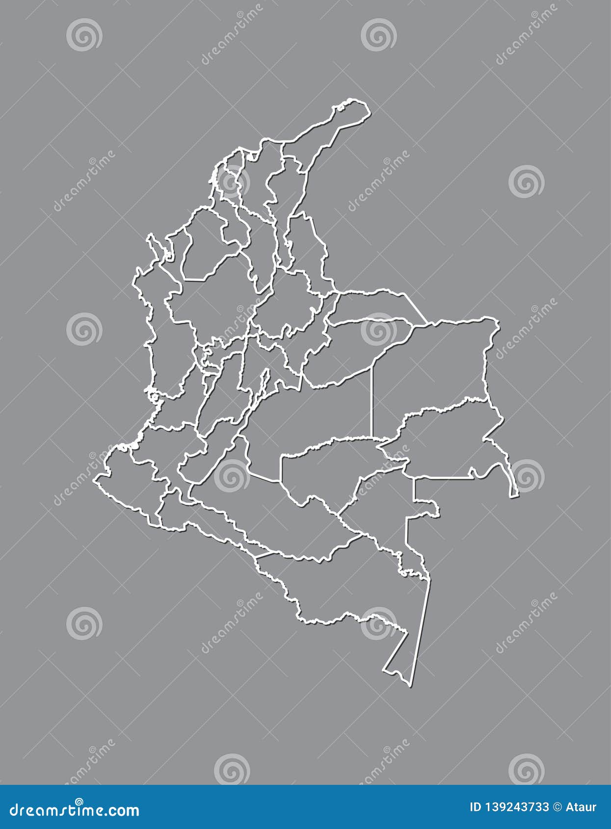 Colombia Vector Map with Border Lines of Departments Using Gray Color ...