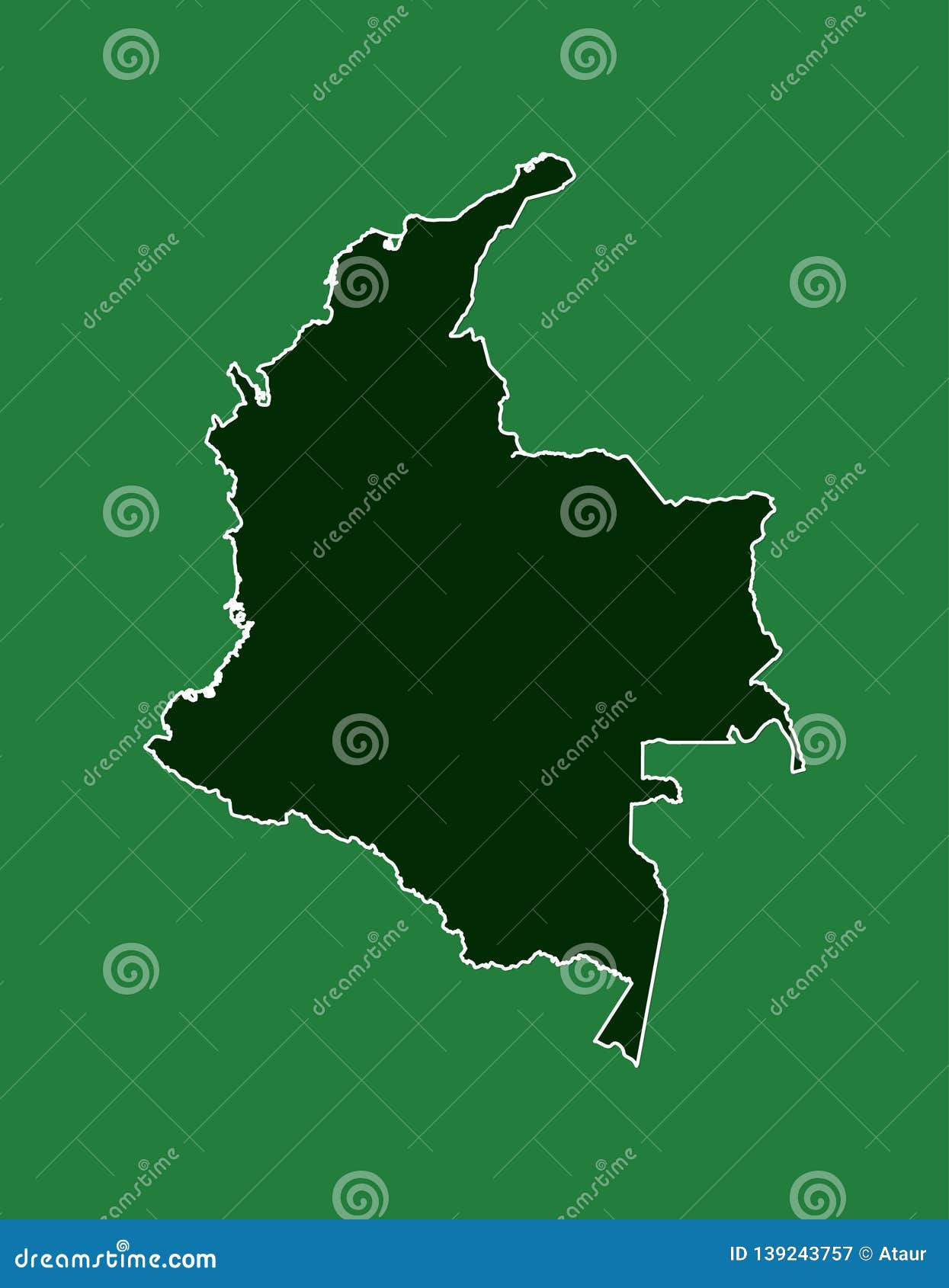 Colombia Vector Map with Single Border Line Boundary Using Green Color ...