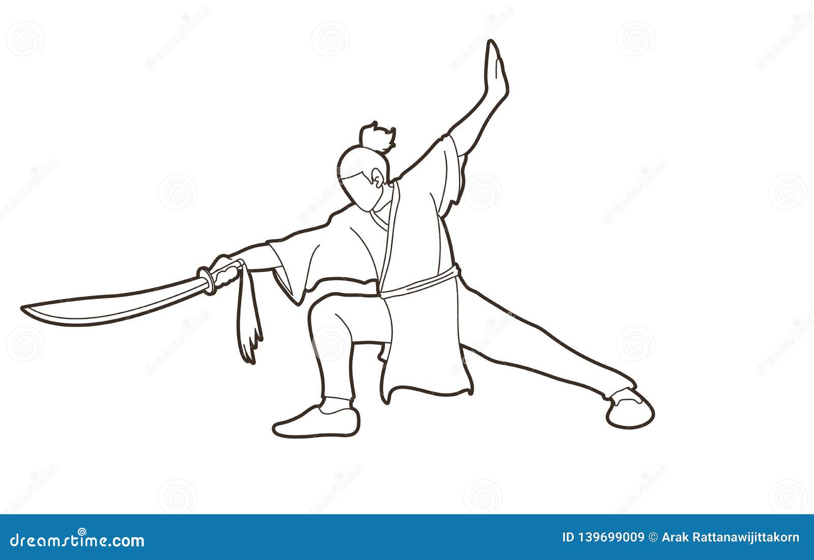Man with Sword Action, Kung Fu Pose Graphic Stock Vector - Illustration ...