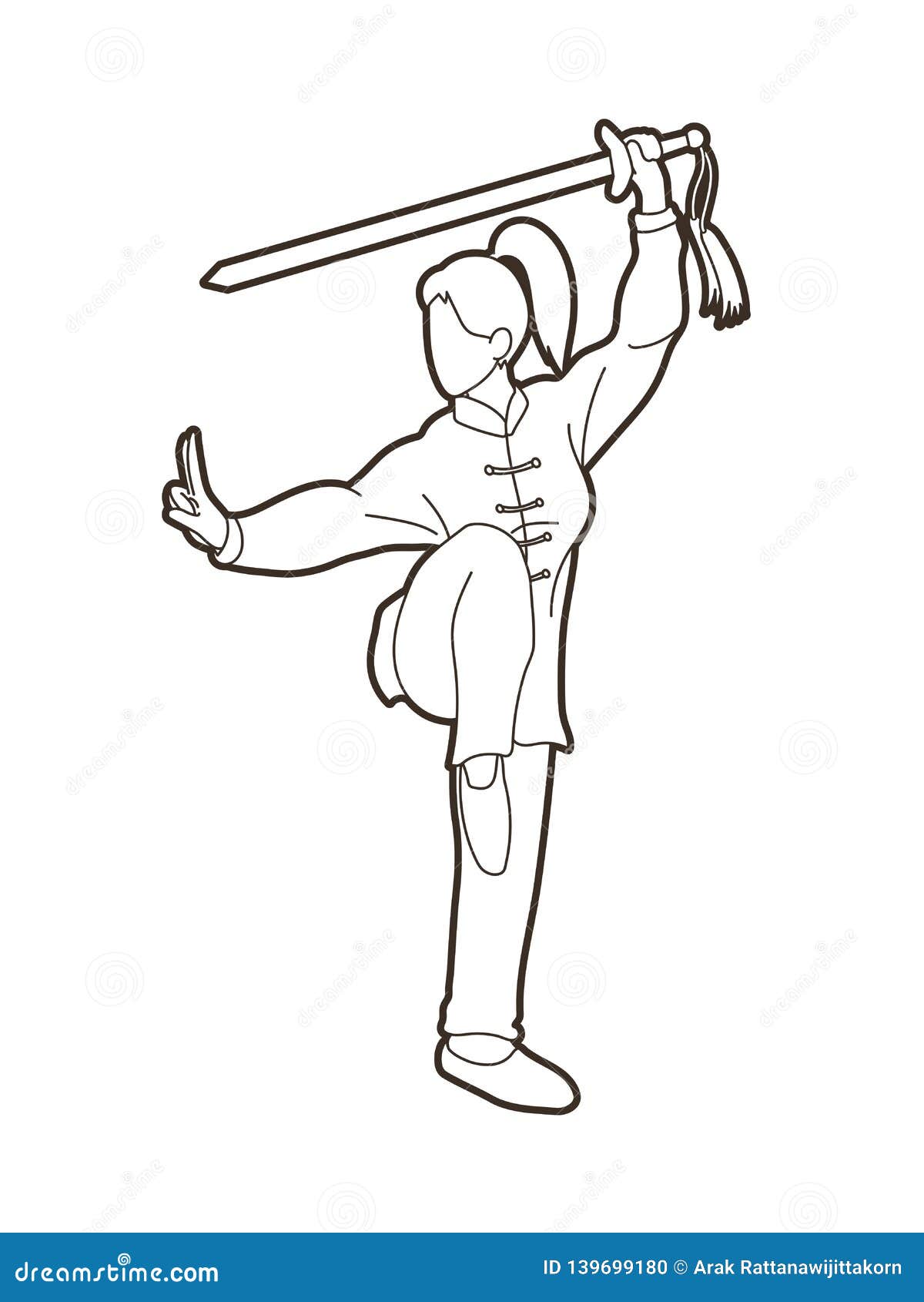 Woman with Sword Action, Kung Fu Pose Graphic Stock Vector ...
